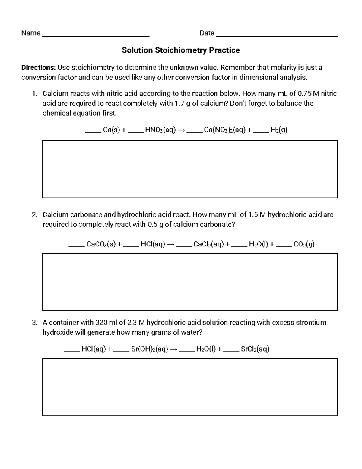 Solution to Stoichiometry Practice Problems (Chem 101) - Studocu