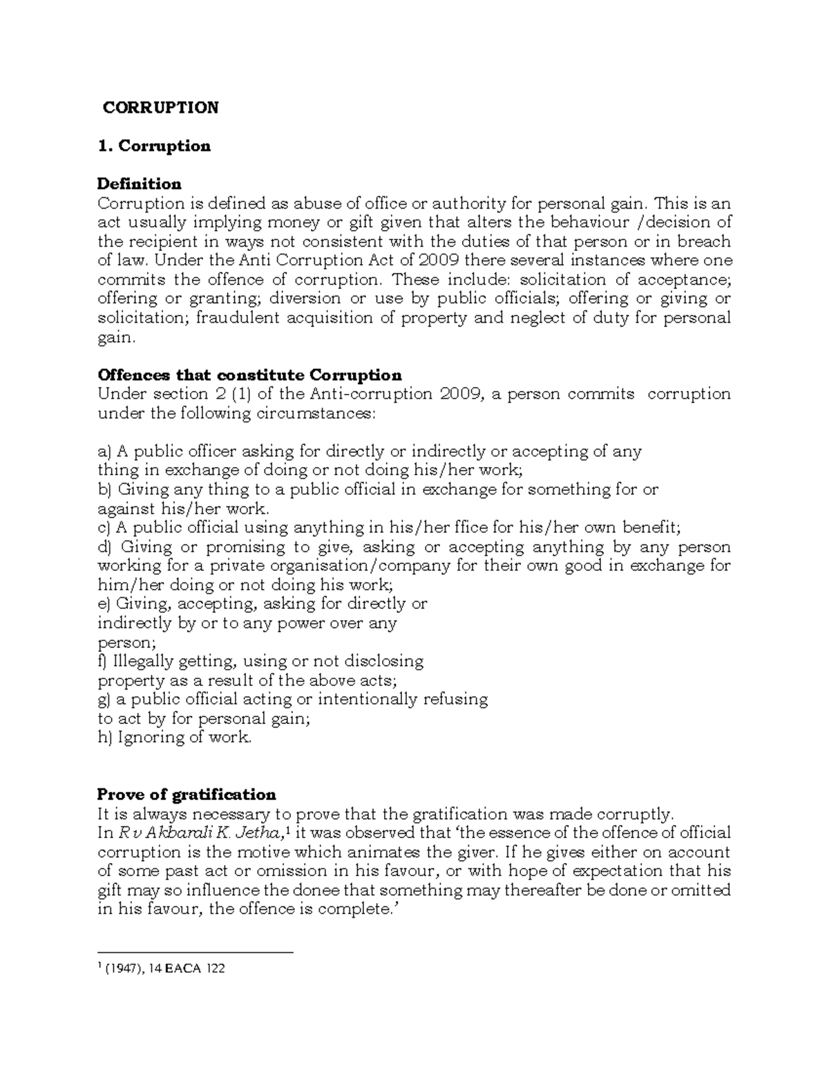 CORR 101: Comprehensive Class Notes on Corruption and Bribery - Studocu