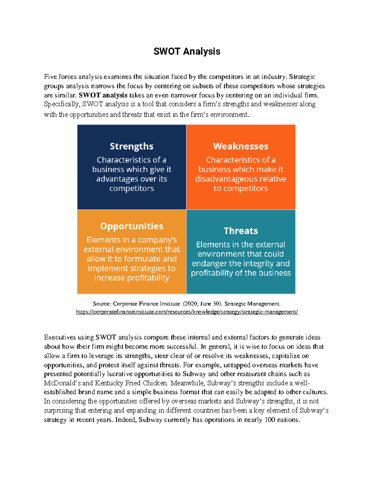 SWOT Analysis - Business Administration - Studocu