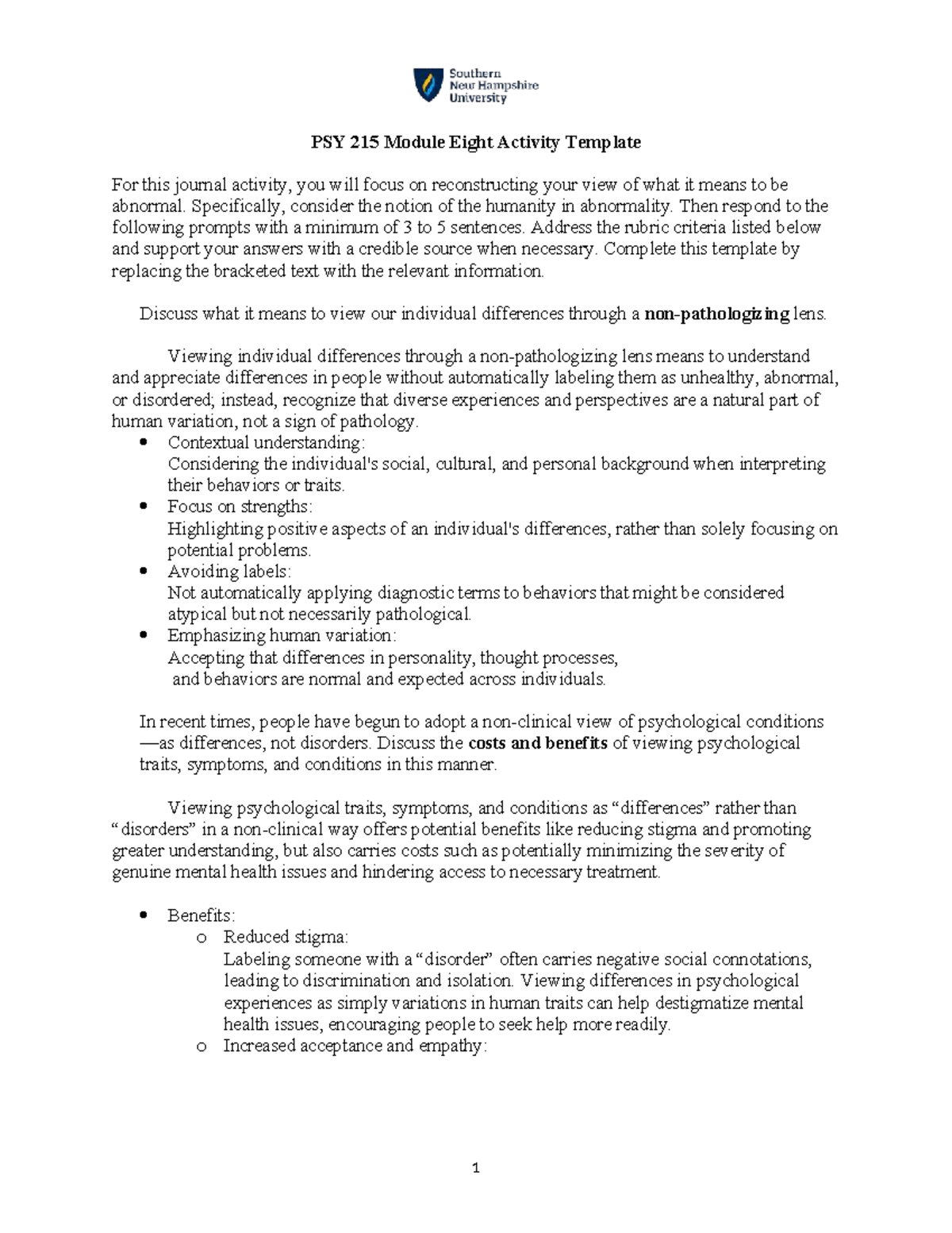 PSY 215 Module Eight Activity Template - PSY 215 Module Eight Activity Template For this journal ...