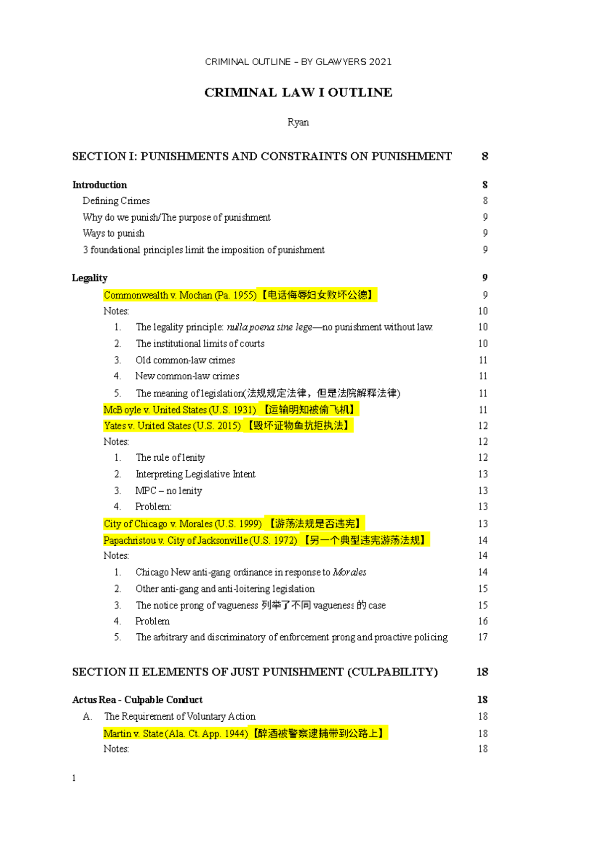 Criminal Law I Outline: Key Punishments, Concepts, and Cases - Studocu