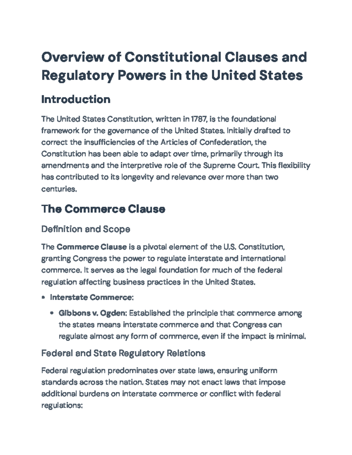 Constitutional Clauses and Regulatory Powers in the U.S. - Overview ...