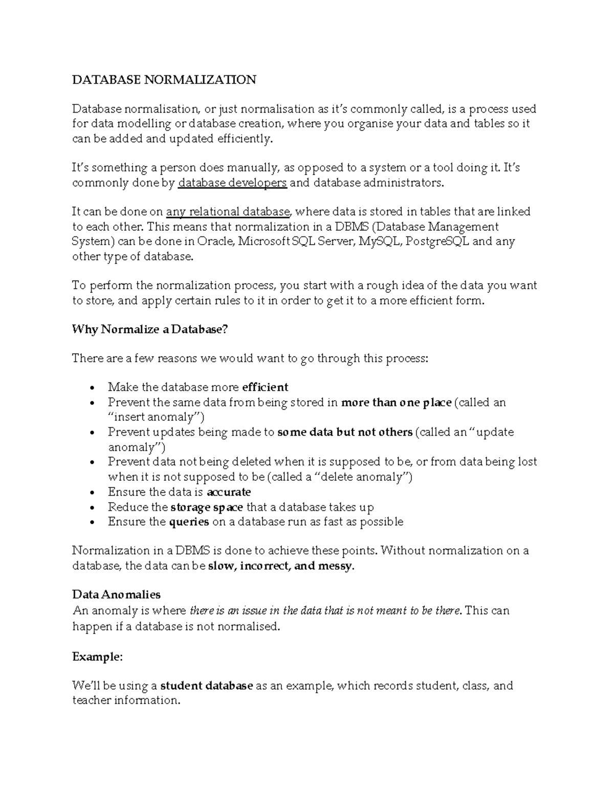 Database Normalization: Efficient Data Organization & Management - Studocu