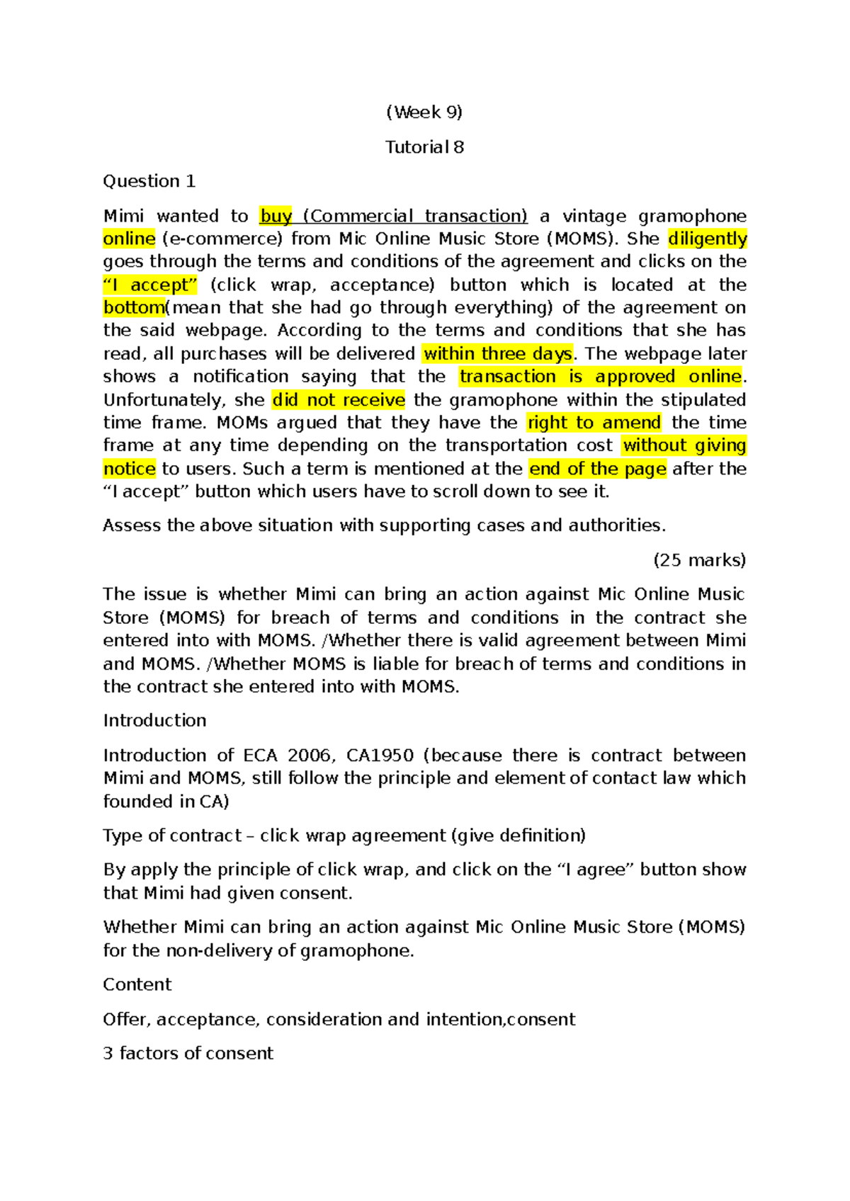 Tutorial 8 Week 9 - (Week 9) Tutorial 8 Question 1 Mimi wanted to buy ...