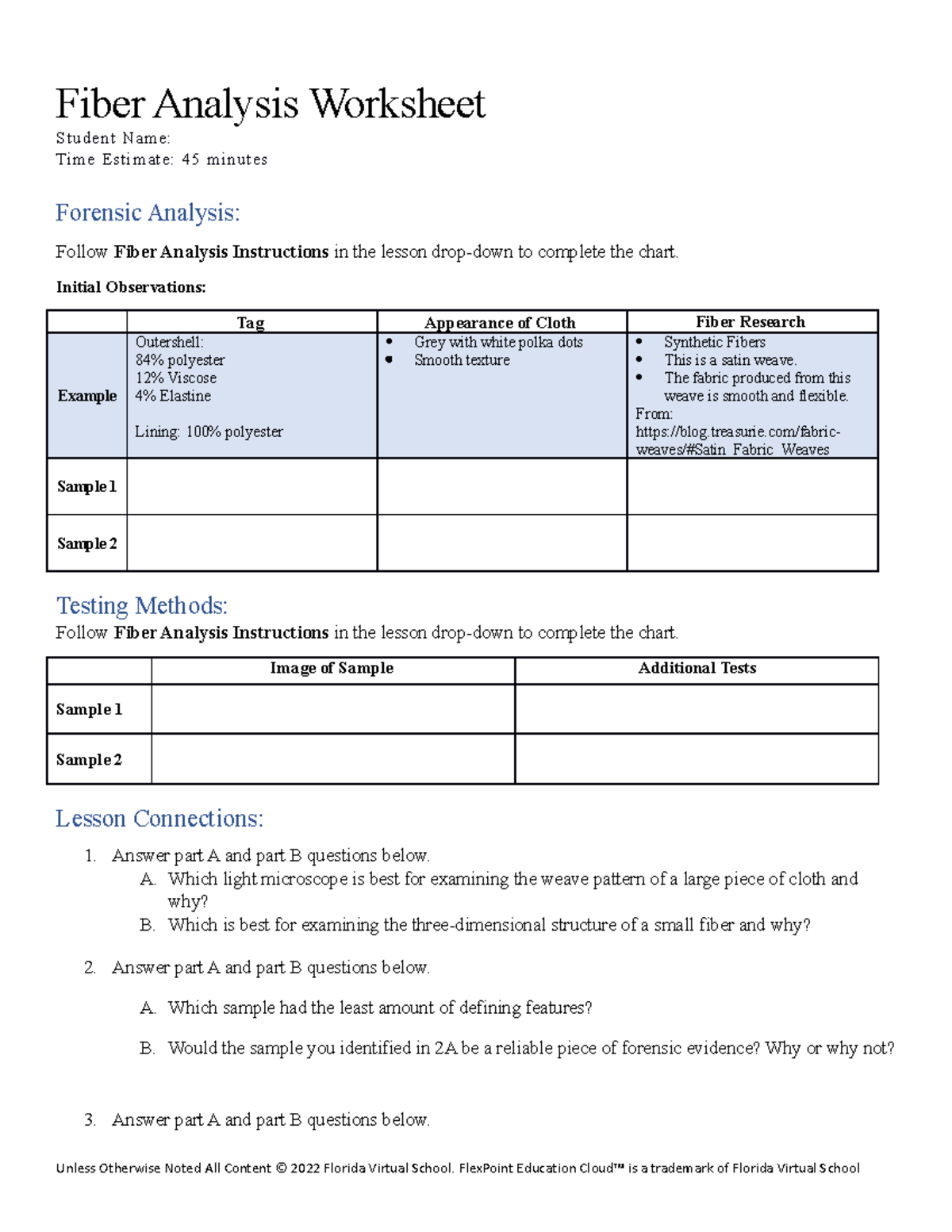 Forensic Fiber Analysis Worksheet (FIS 101) - Studocu