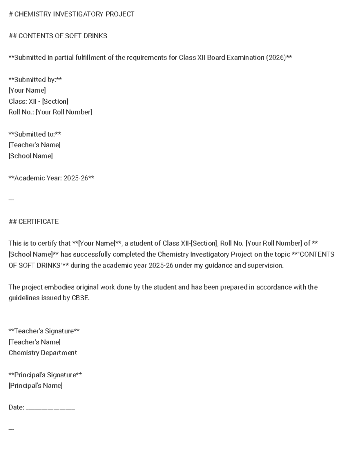 CHEMISTRY PROJECT: ANALYSIS OF SOFT DRINKS - CLASS XII - Studocu