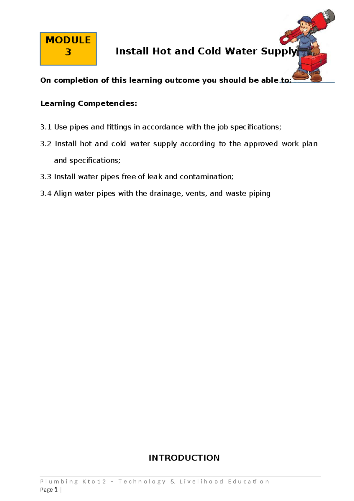 Module 3: Installing Hot & Cold Water Supply Systems in Plumbing - Studocu