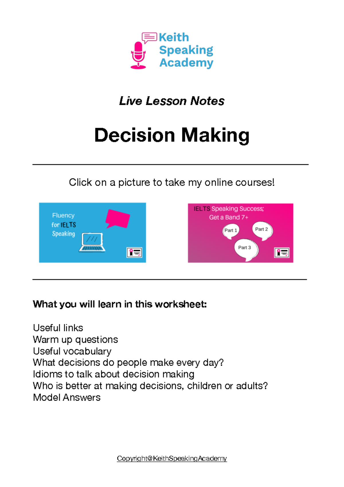 Decision Making - Lesson Notes - Live Lesson Notes Decision Making ...