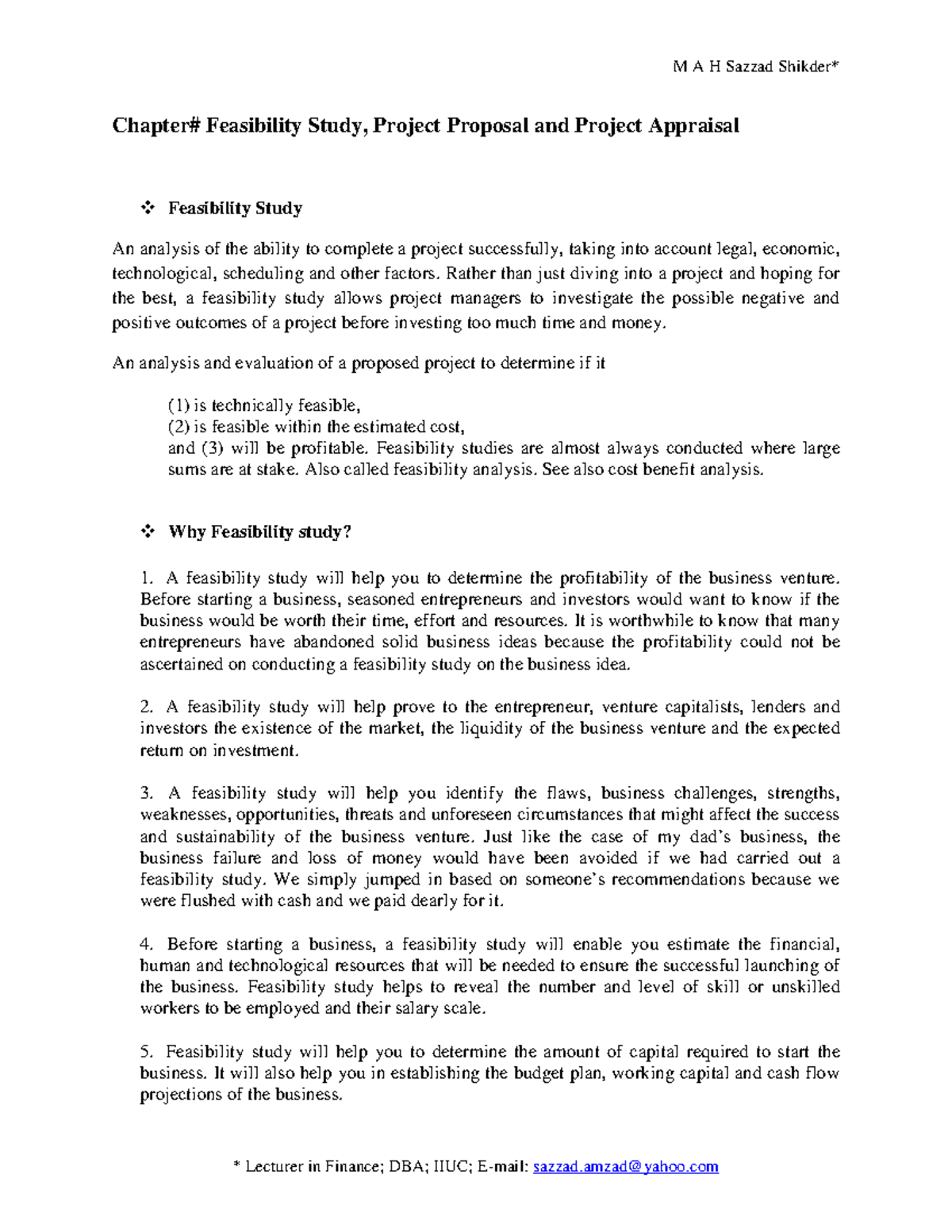Feasibility and project proposal - Chapter# Feasibility Study, Project ...