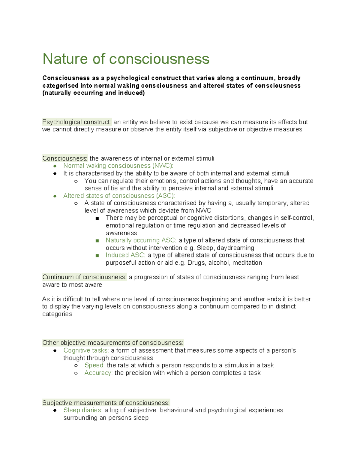 VCE PSYCHOLOGY UNIT 3 & 4: Understanding Sleep & Consciousness - Studocu