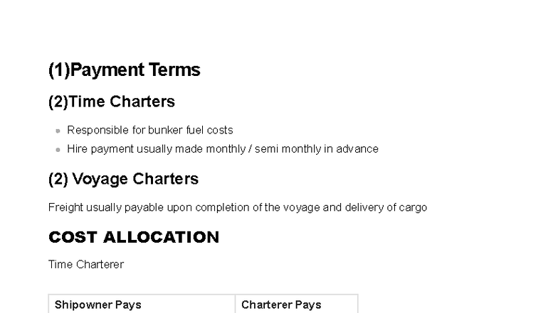 4. Time Charters and Voyage Charters: Payment Terms Explained - Studocu