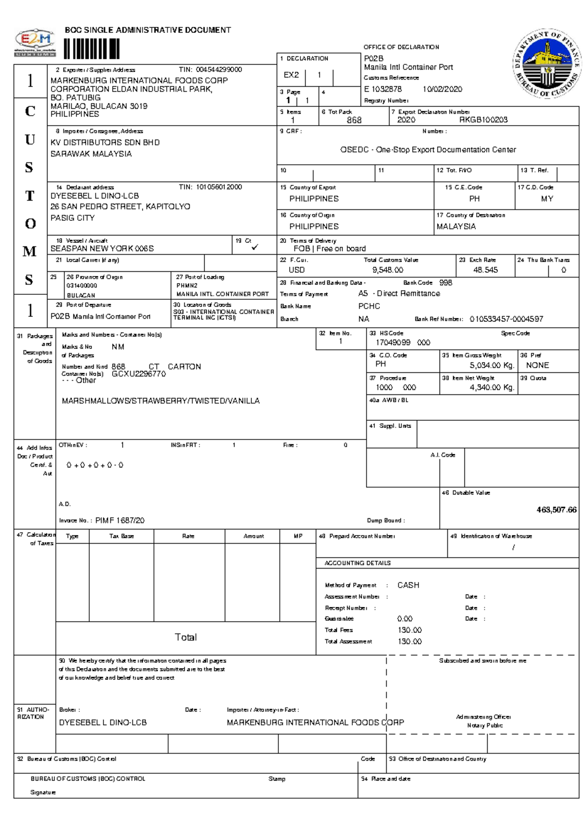 BOC SAD: Customs Single Administrative Document Overview - Studocu