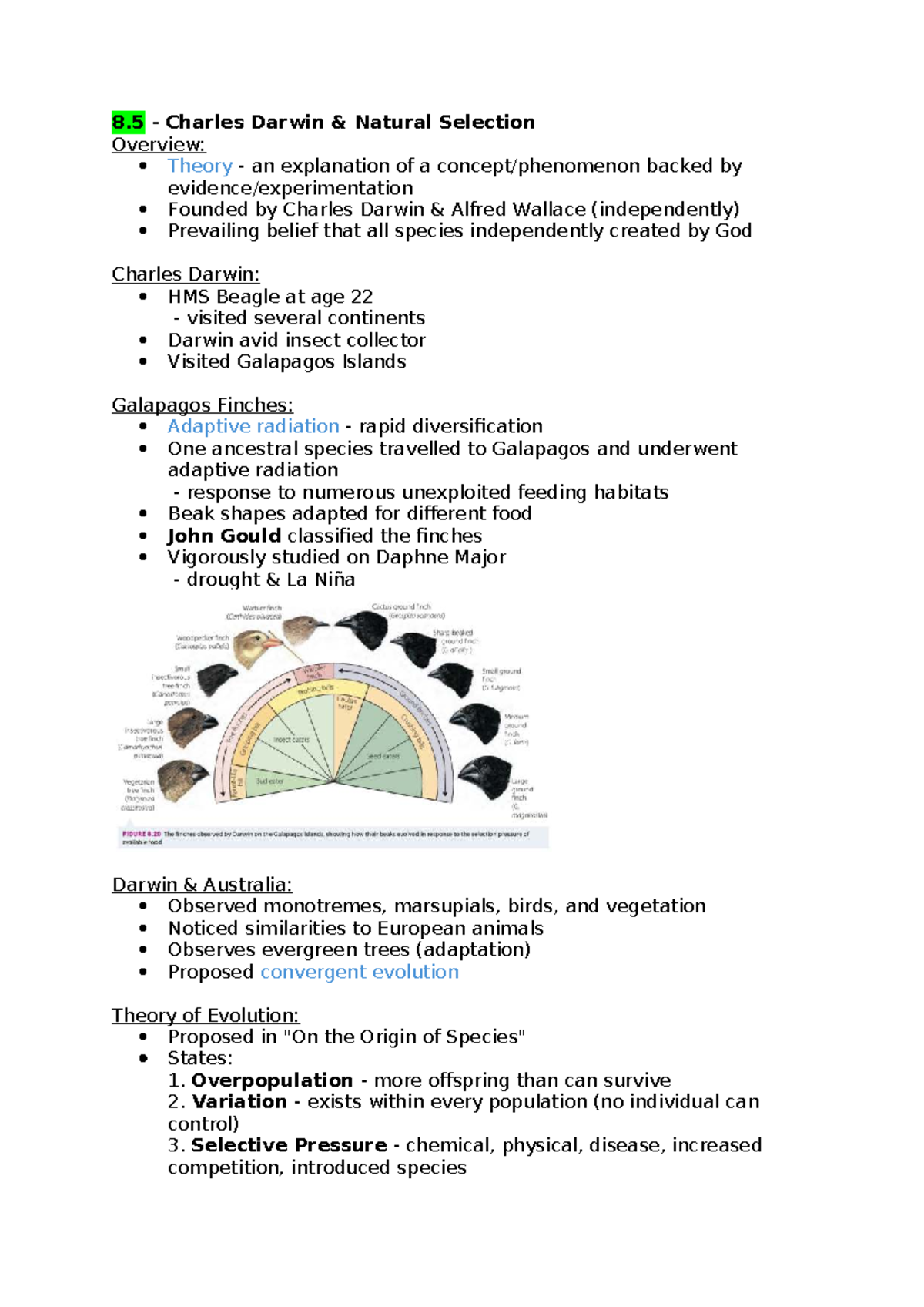 Chapter 8.5: Overview of Darwin's Natural Selection Theory - Studocu