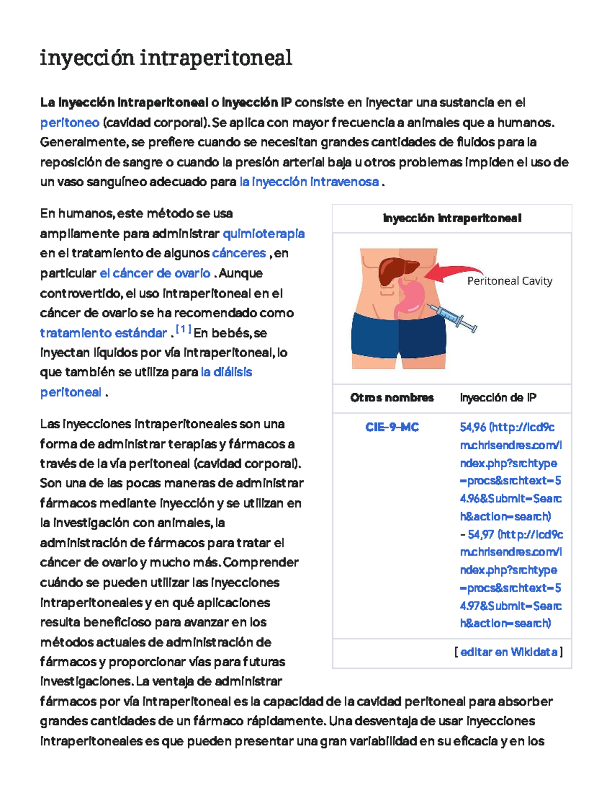 Inyección Intraperitoneal: Usos y Efectos en Humanos y Animales - Studocu