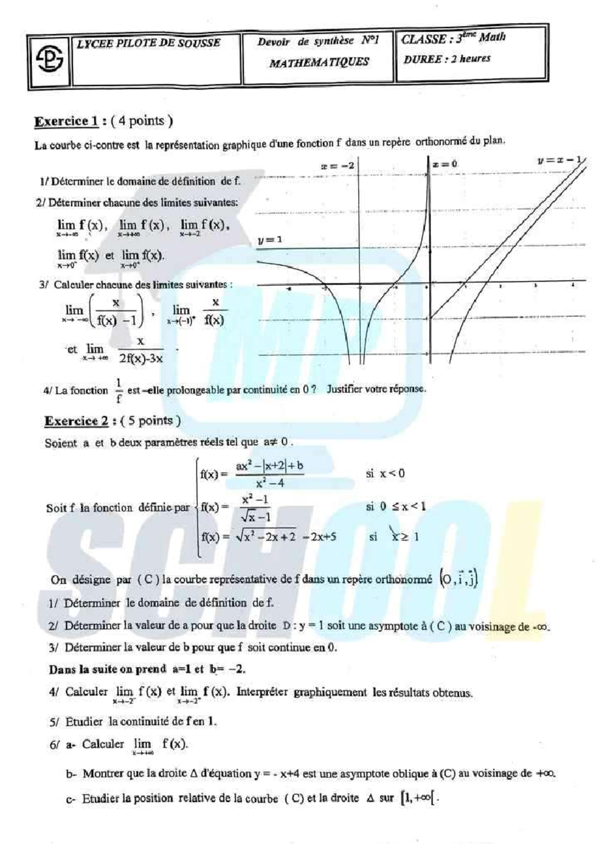 Devoir de Synthèse 3ᵉ Math C - DS1-LPS-p1 - Studocu