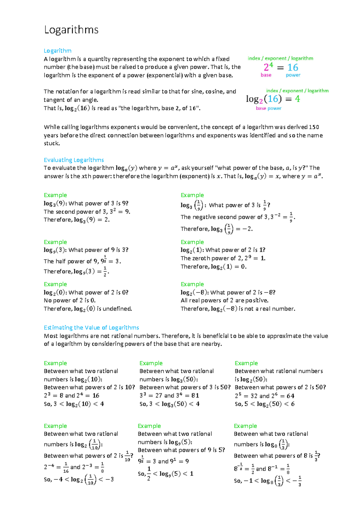 VCE Mathematical Methods Unit 3 - Logarithm Summary Notes for SAC - Studocu