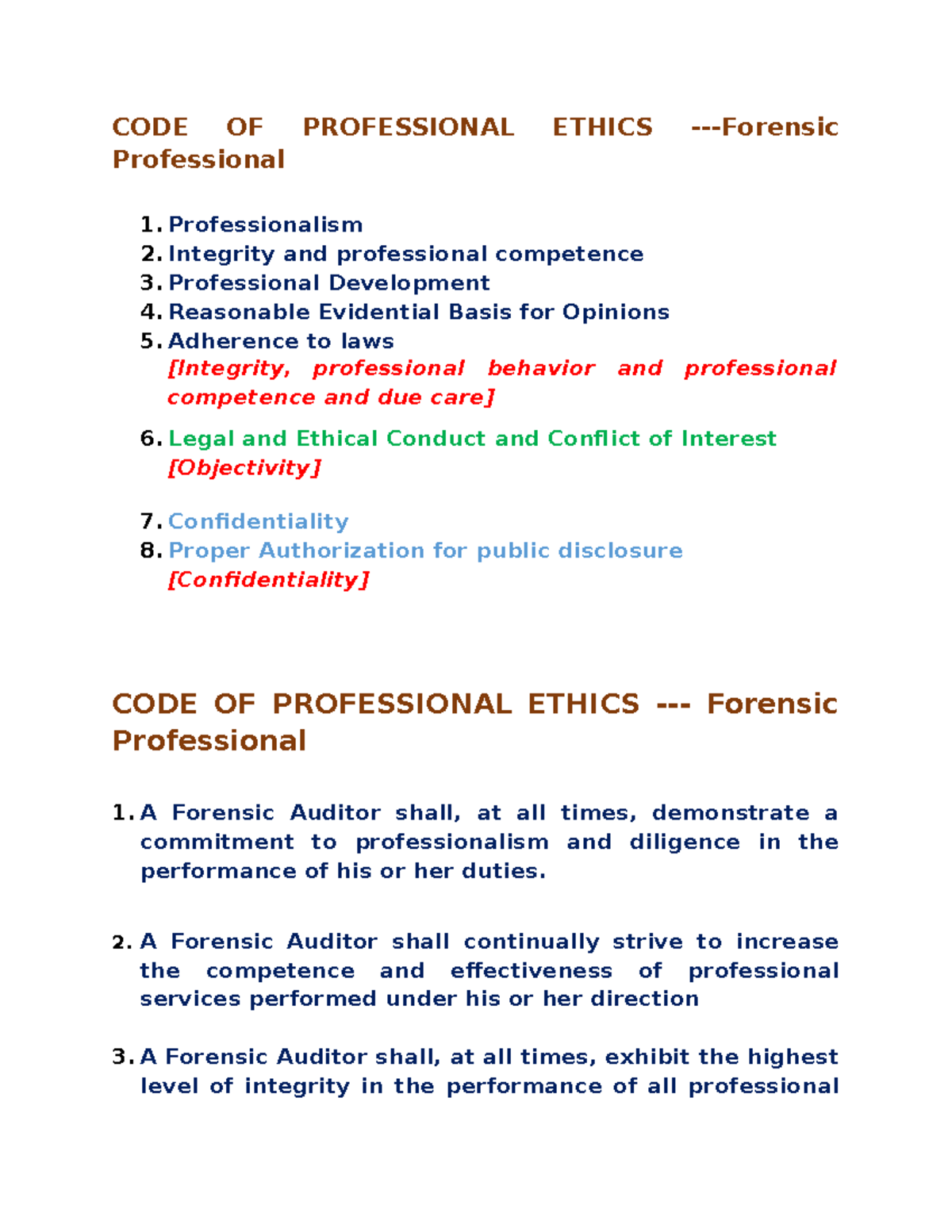 Code of Ethics - CODE OF PROFESSIONAL ETHICS -Forensic Professional 1 ...