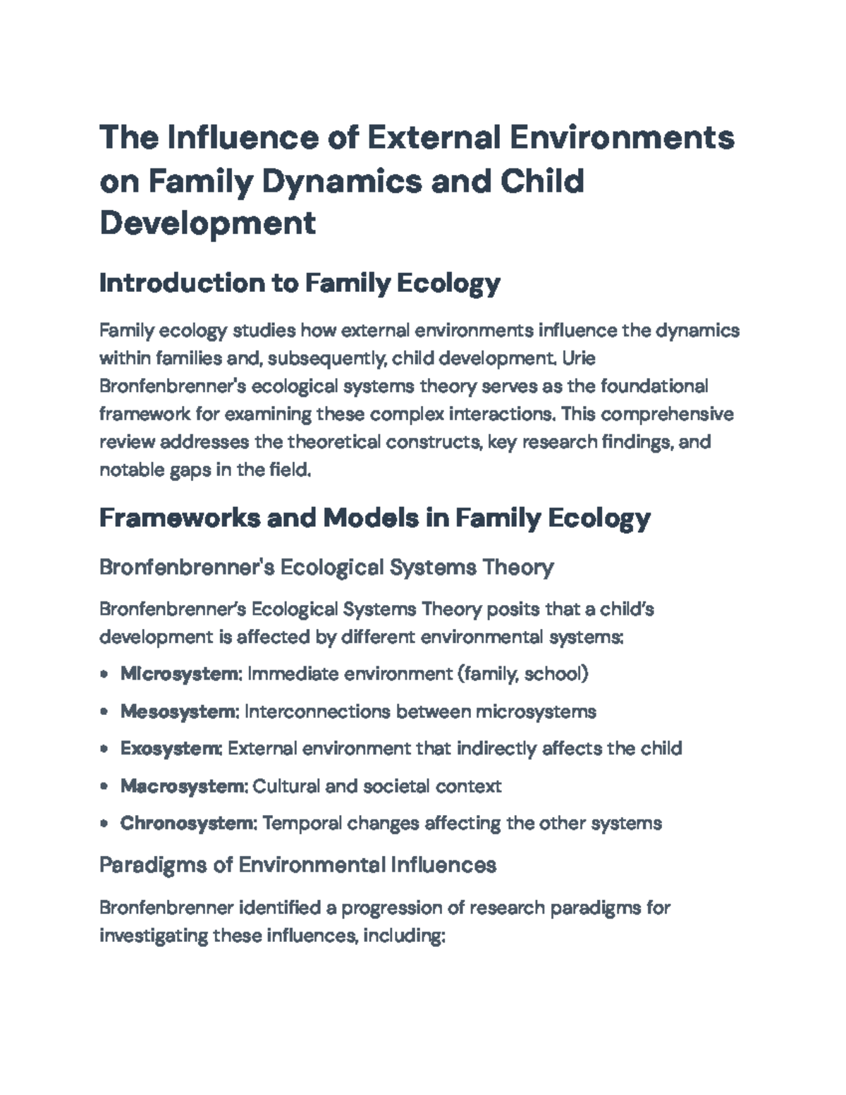 Family Ecology: External Environments' Impact on Family Dynamics and ...