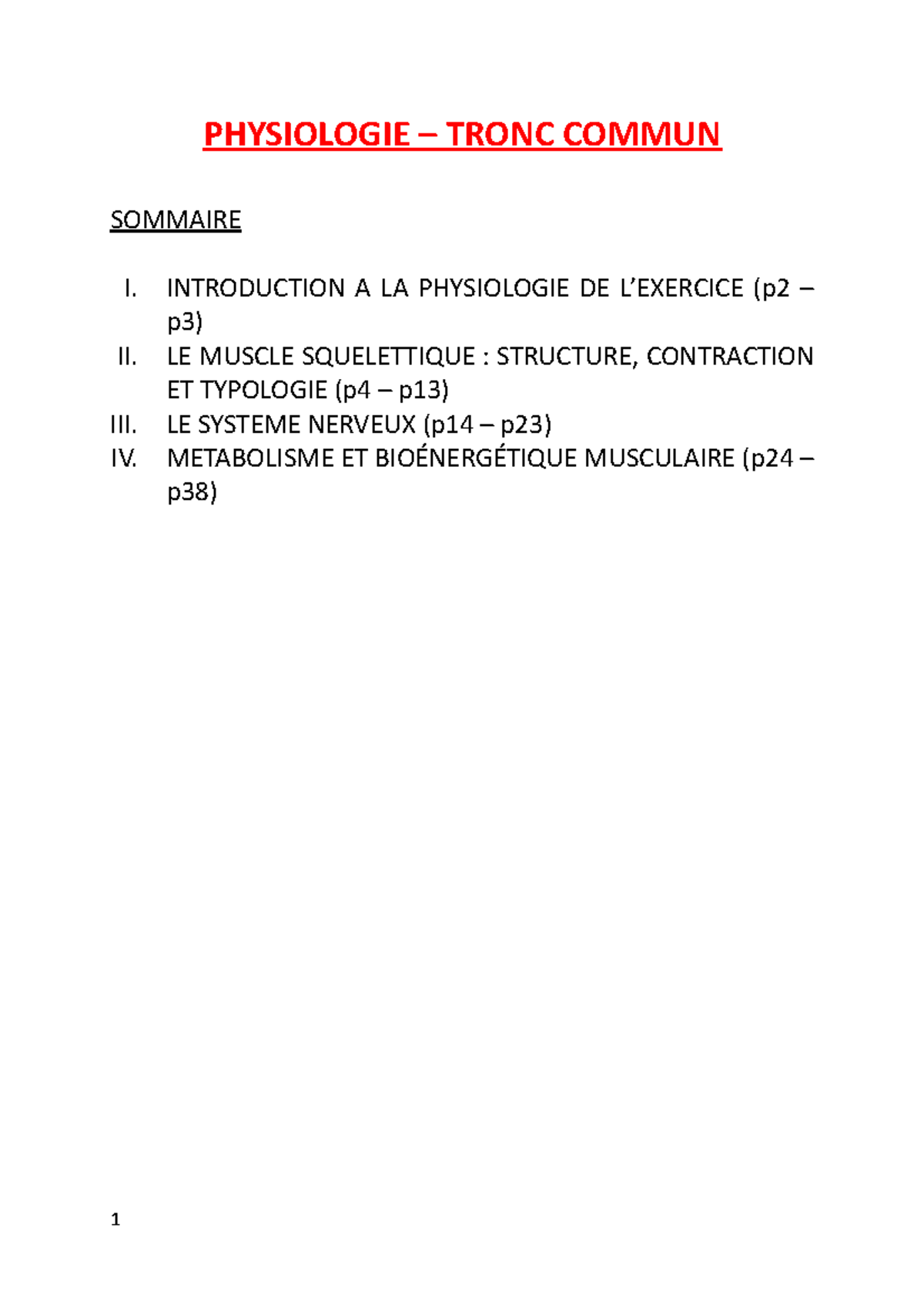 Physiologie L1 Staps - PHYSIOLOGIE – TRONC COMMUN SOMMAIRE I. INTRODUCTION A LA PHYSIOLOGIE DE ...