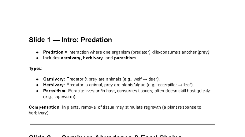 Ecology 101: Notes on Predation Mechanisms & Population Dynamics - Studocu