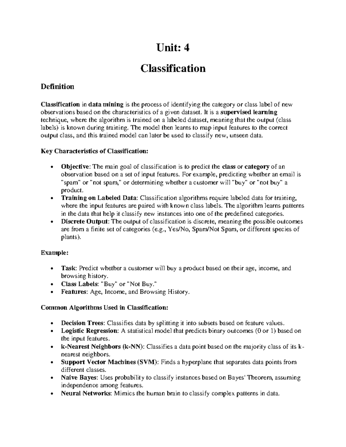 Data Warehousing & Data Mining - Unit 4: Classification, Generalization, & Analysis - Studocu