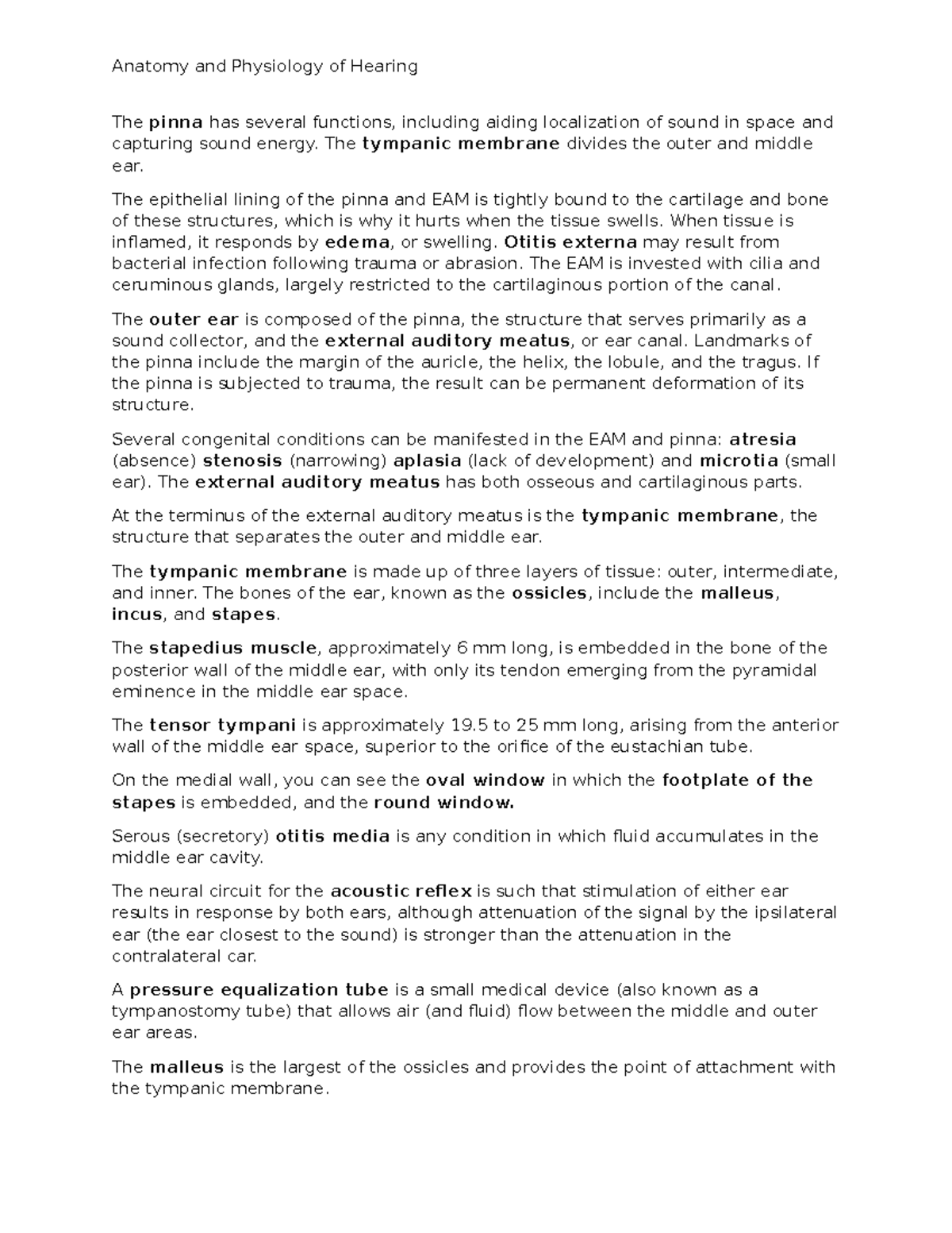 Anatomy and Physiology of Hearing - The pinna has several functions ...