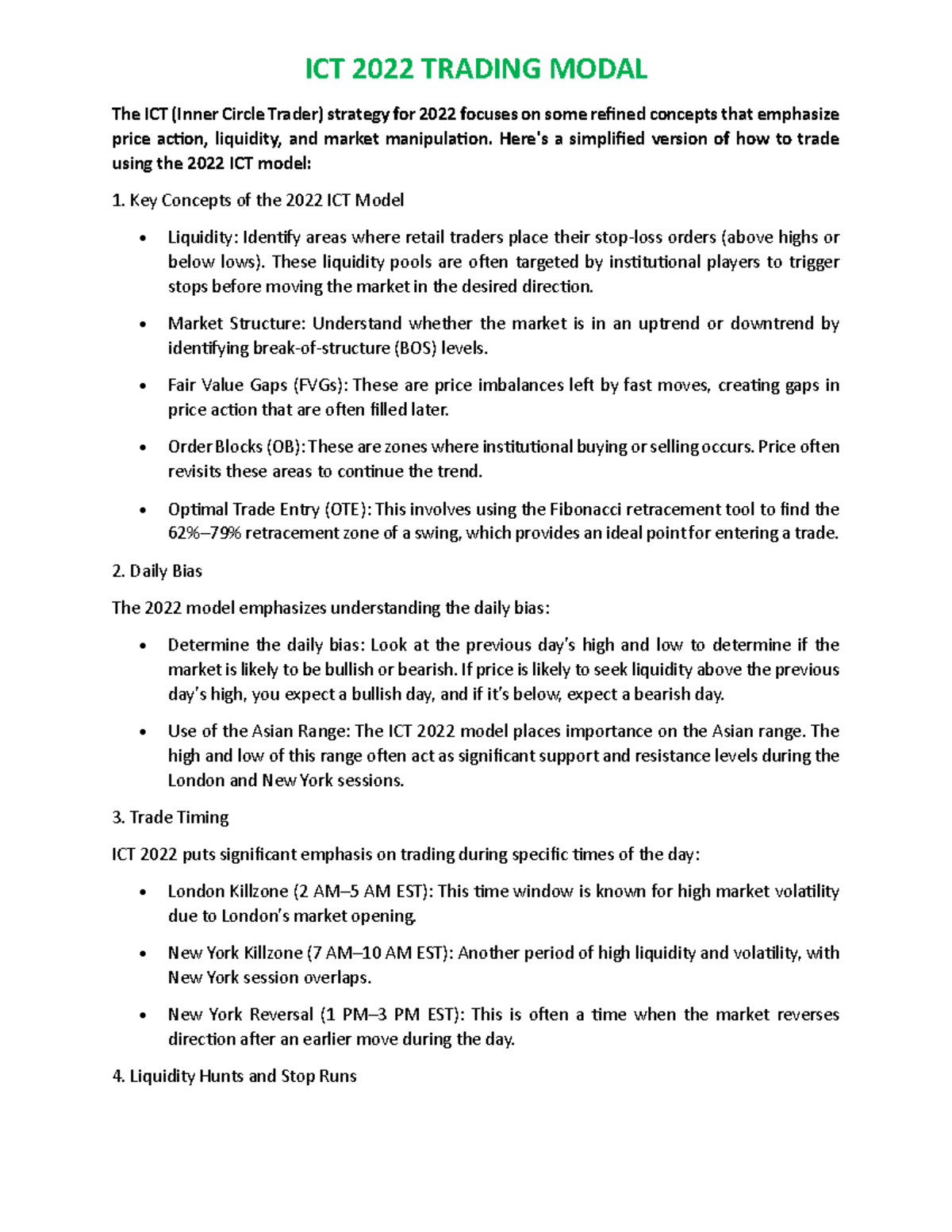 ICT 2022 Trading Model: Key Concepts and Execution Strategies - Studocu