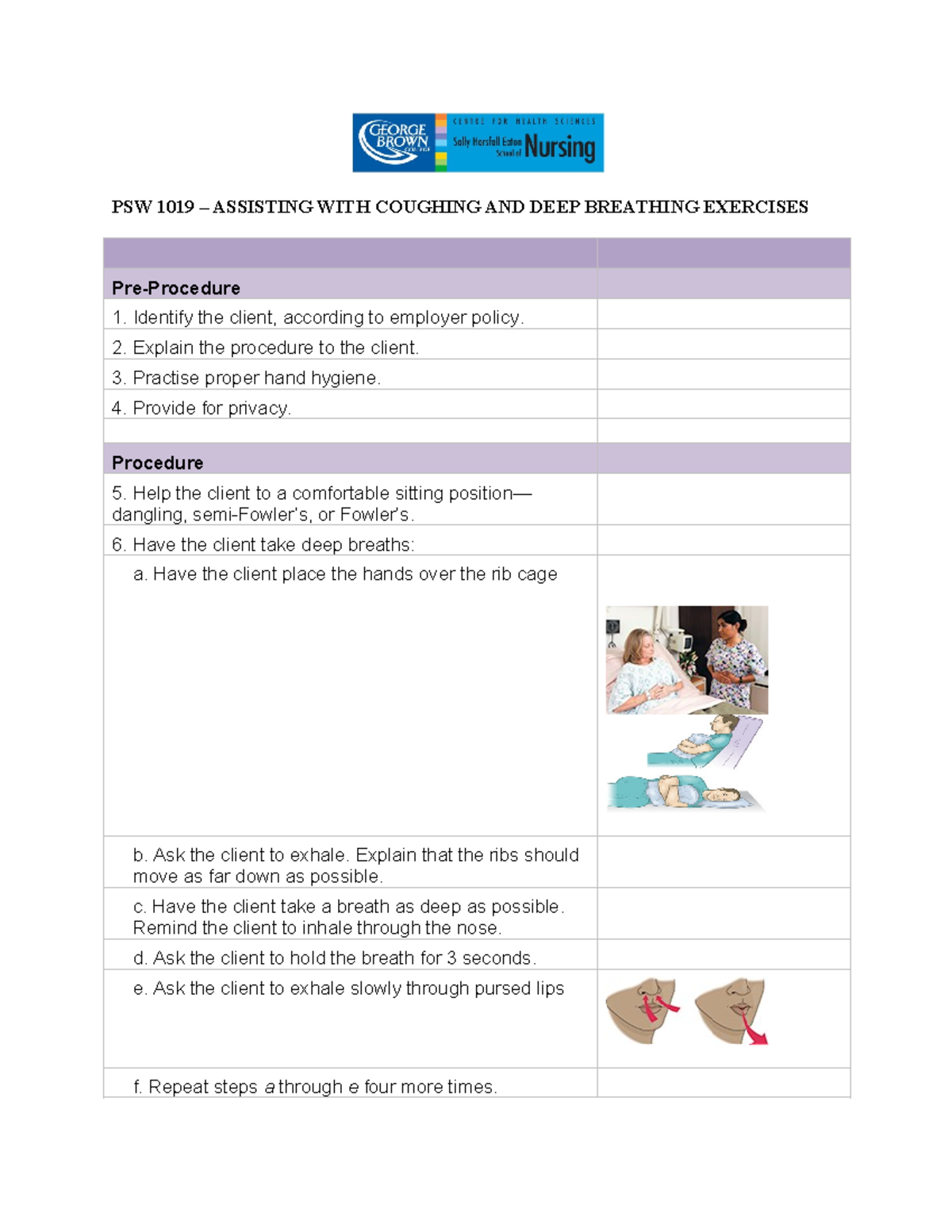 PSW 1019 – Coughing & Deep Breathing Exercises Practical Guide - Studocu