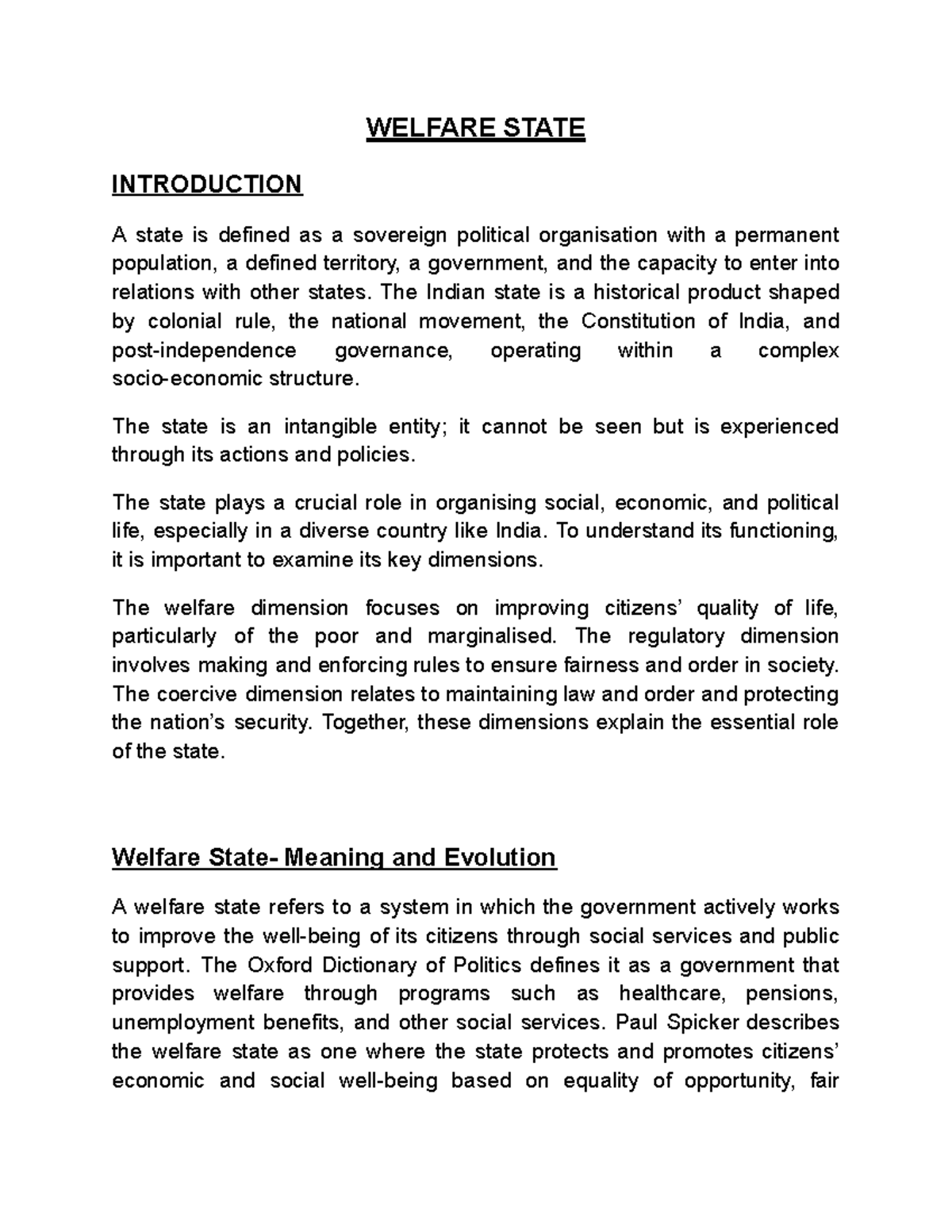 WELFARE STATE INTRODUCTION: Key Concepts and Evolution Notes - Studocu