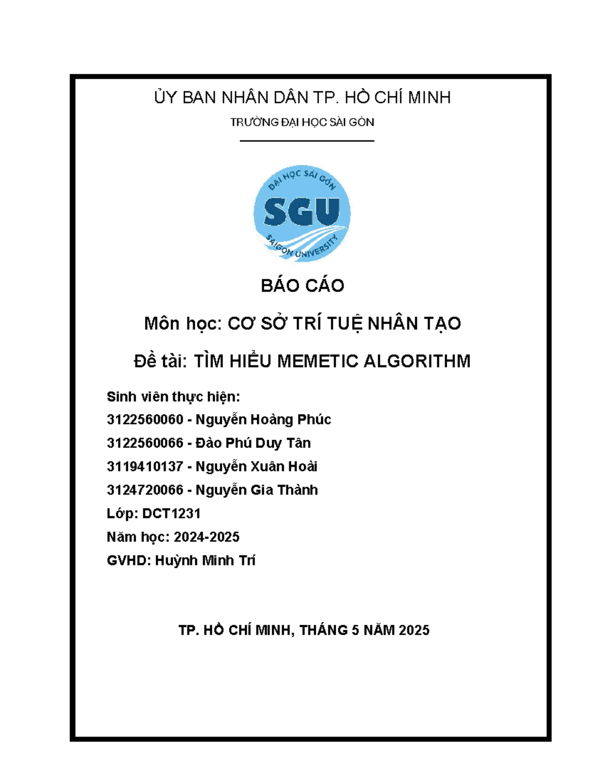 Báo cáo Cơ sở Trí tuệ Nhân tạo: Tìm hiểu Memetic Algorithm (DCT1231 ...