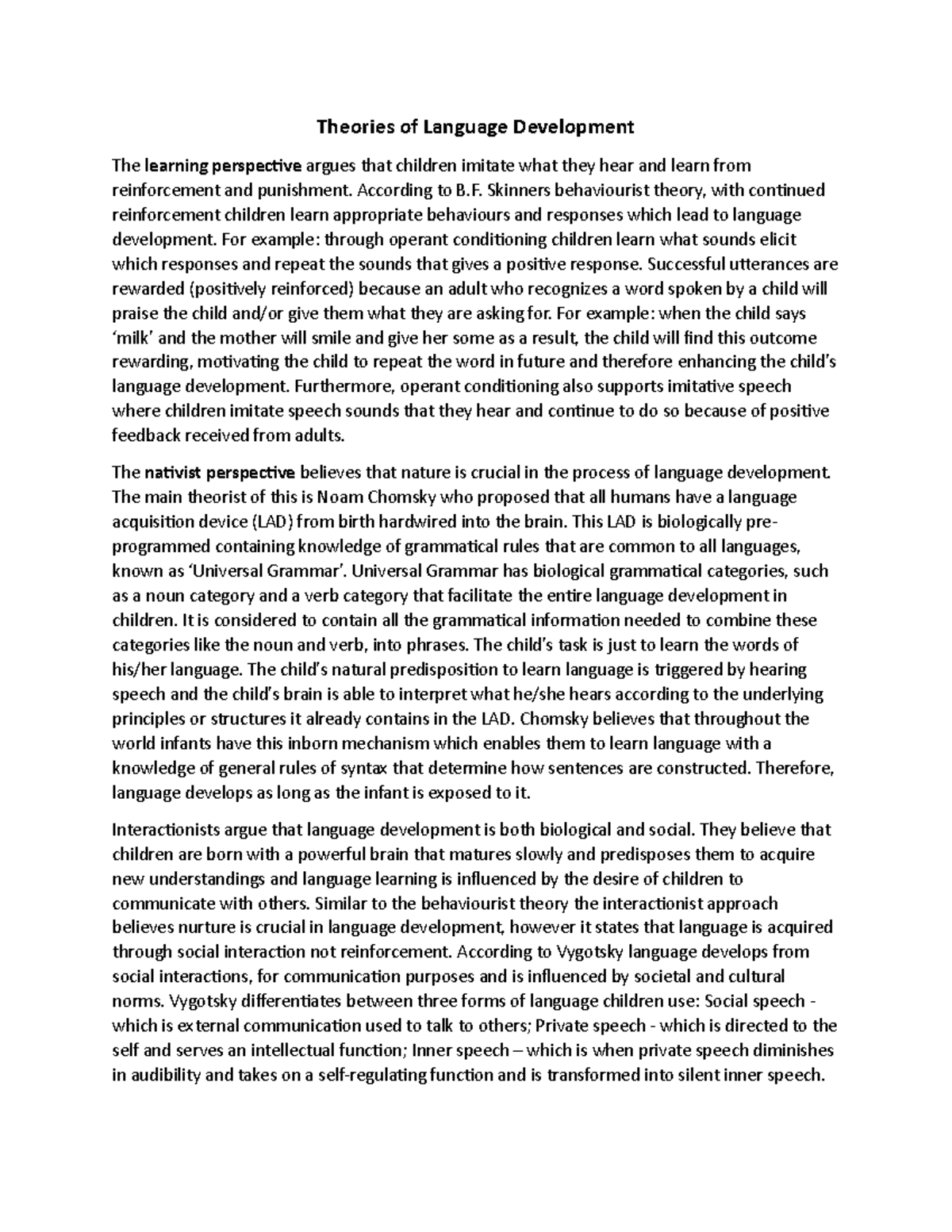 Language Development Theories: Behaviorist, Nativist & Interactionist ...