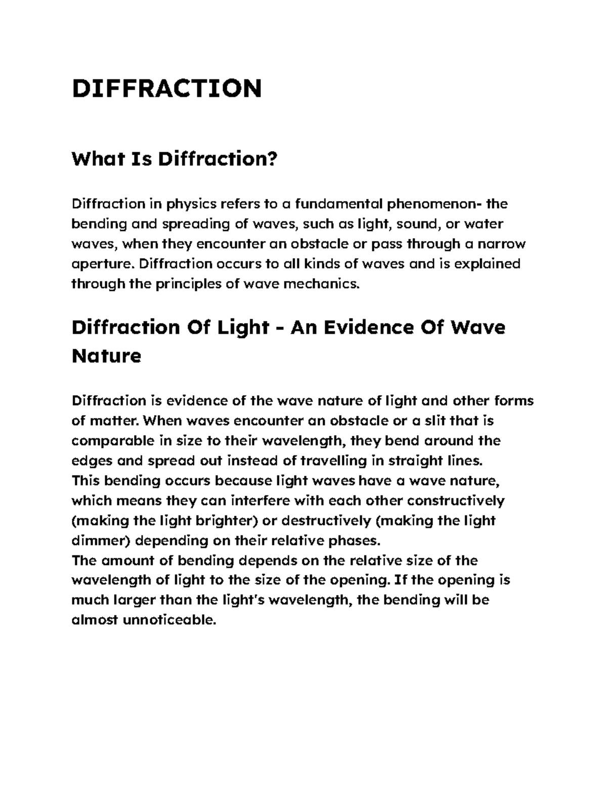 Class 12 Physics Project: Overview of Diffraction Investigatory Report - Studocu