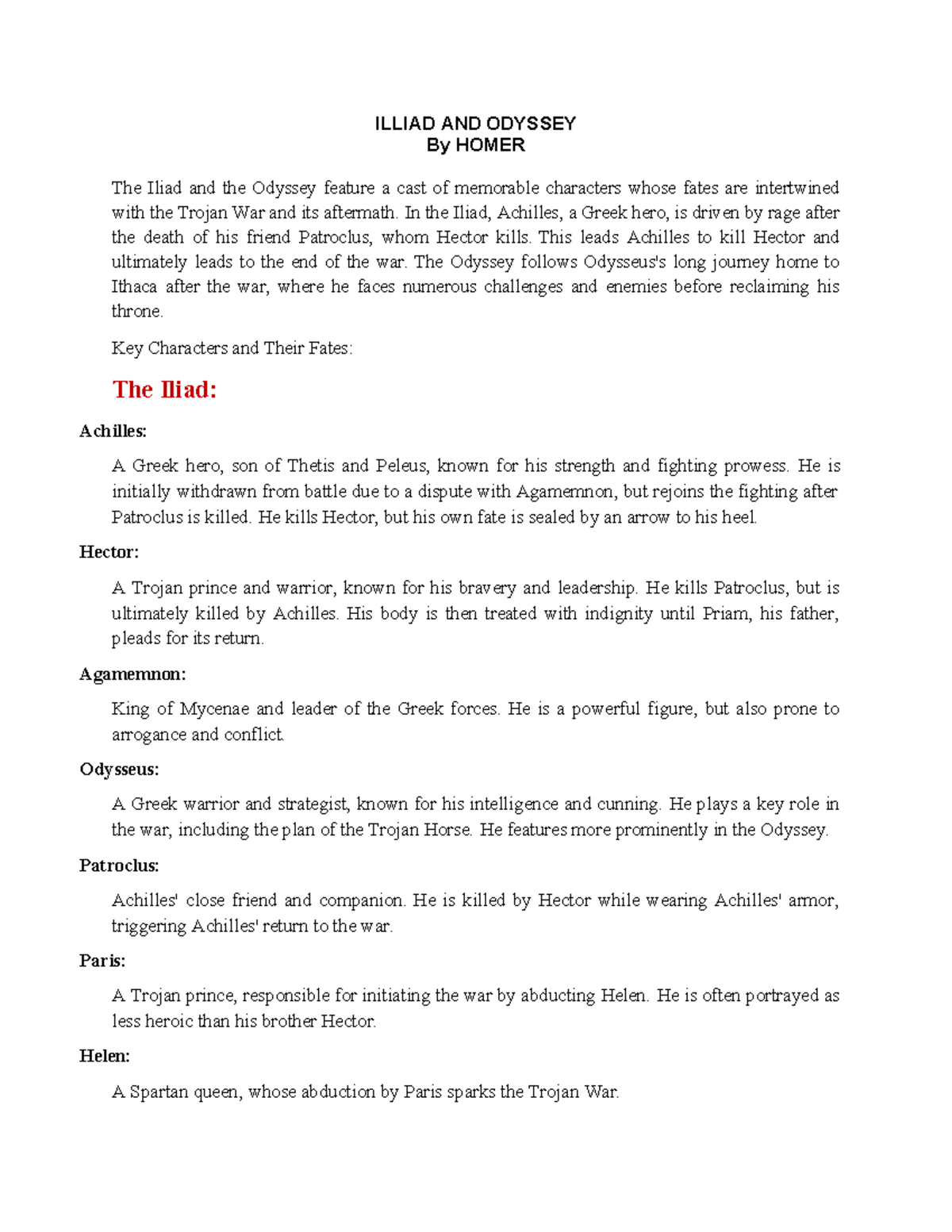 ILL 101 & ODS 102: Key Characters in Iliad and Odyssey - Studocu