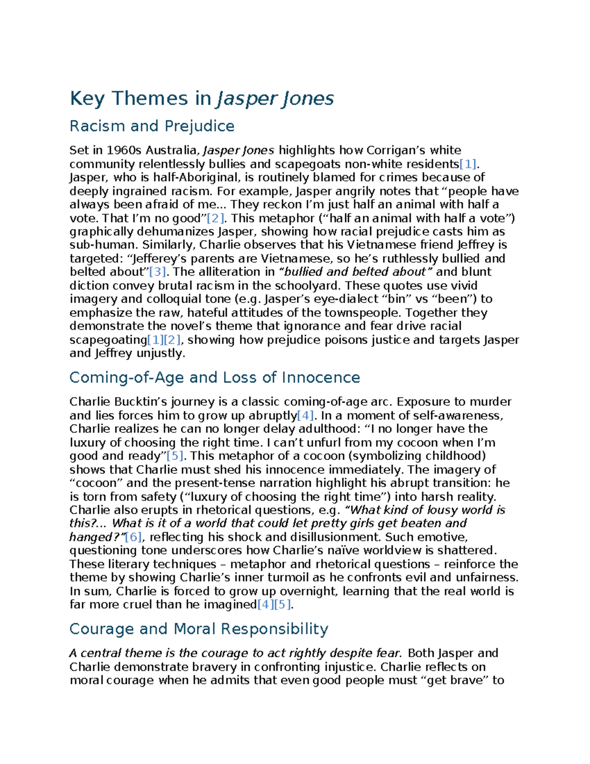 Key Themes in Jasper Jones: Racism, Courage, and Empathy Analysis - Studocu