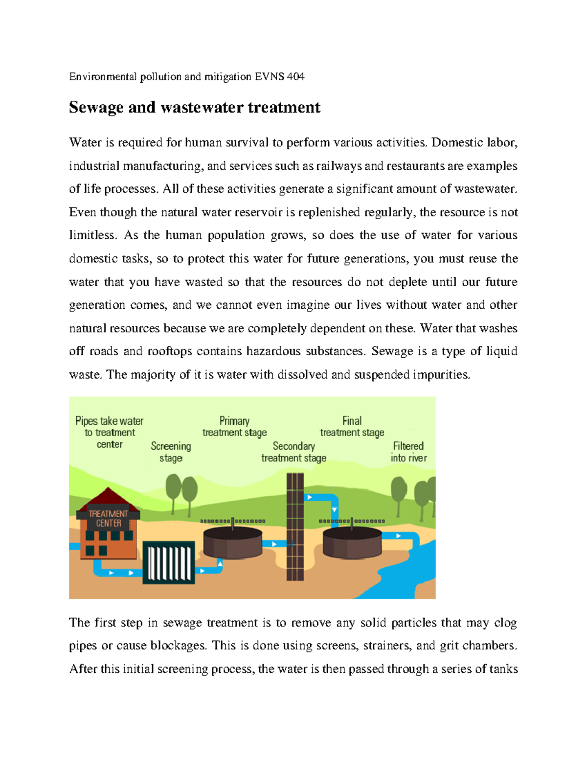 Sewage & Wastewater Treatment Overview - EVNS 404 Lecture Notes - Studocu