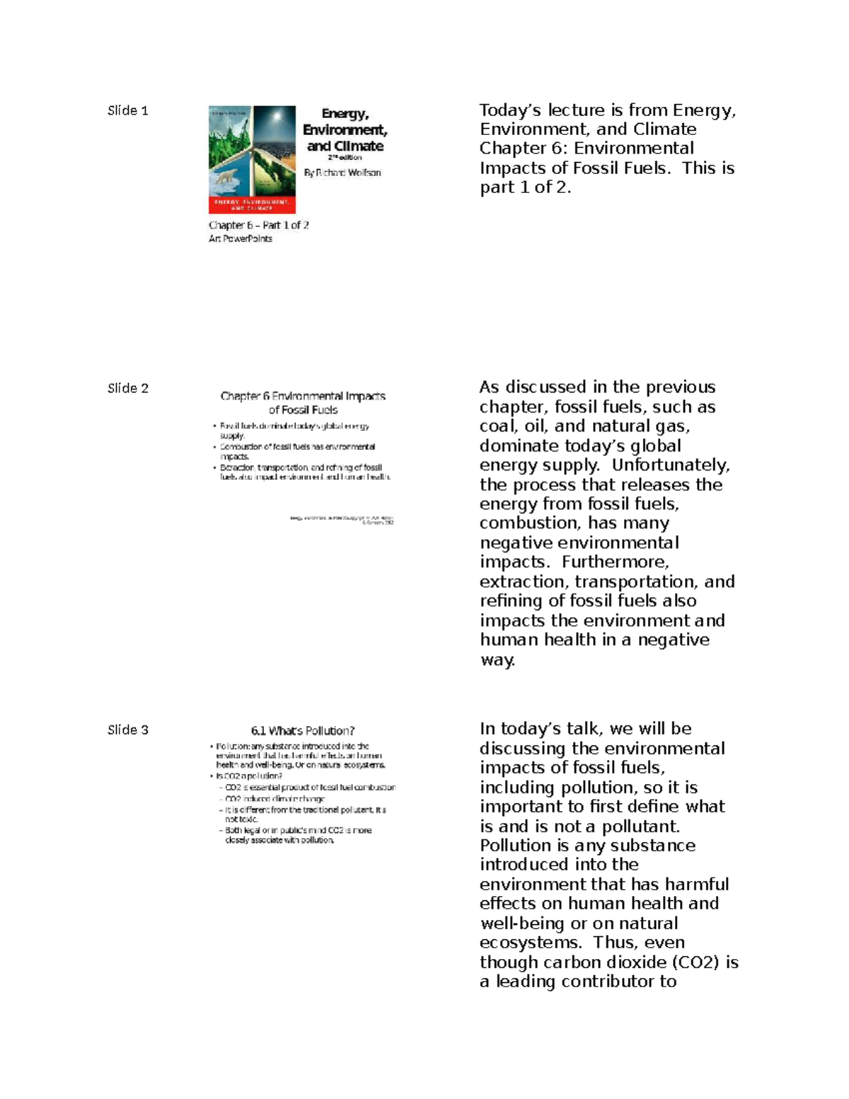 Environmental Impacts of Fossil Fuels: Lecture Notes (Chapter 6 ...