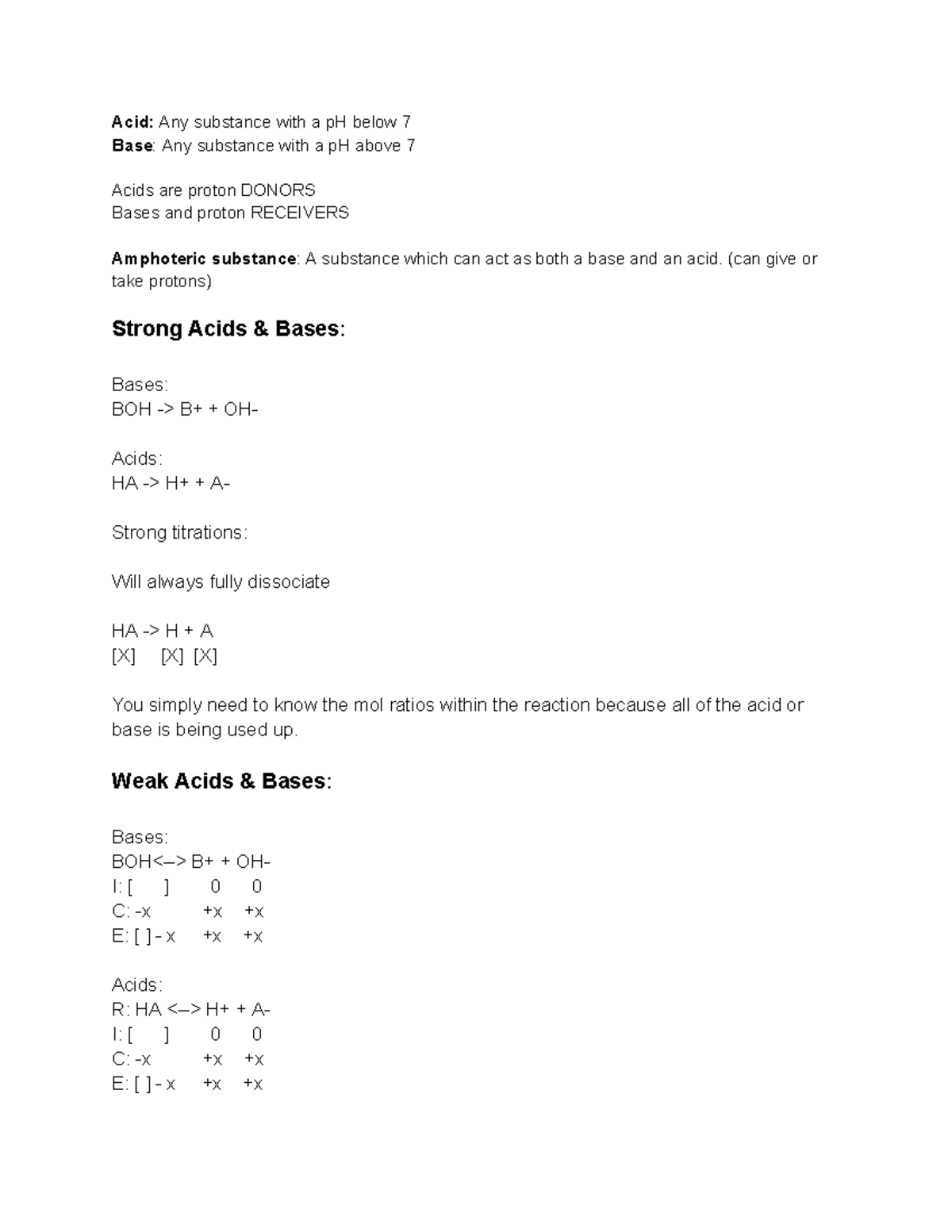 Chem*1040 Study Notes: Acids, Bases, and Titrations Overview - Studocu