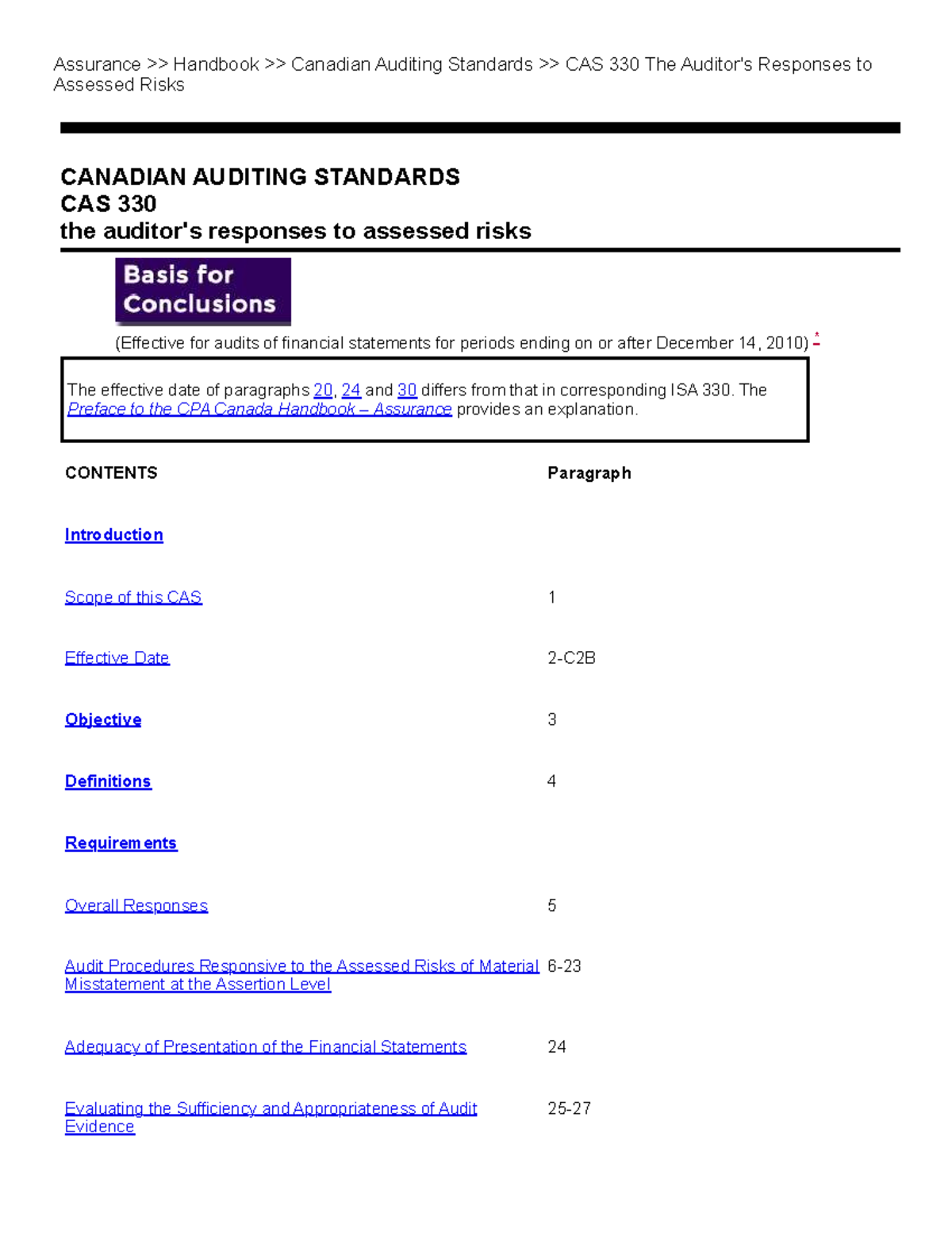 CAS 330 - Responses to Assessed Risks in Canadian Auditing Standards ...
