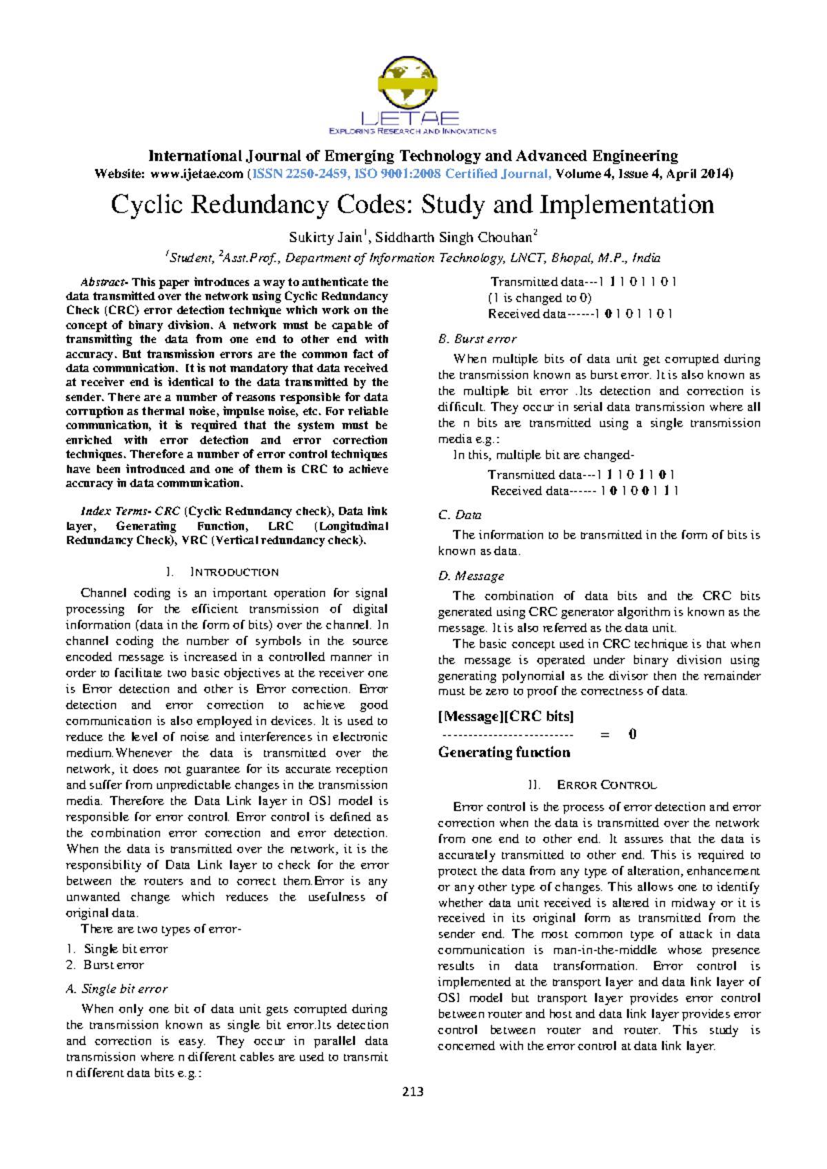 CRC-check 2 - tài liệu luyện tập - Website: ijetae (ISSN 2250-2459, ISO ...
