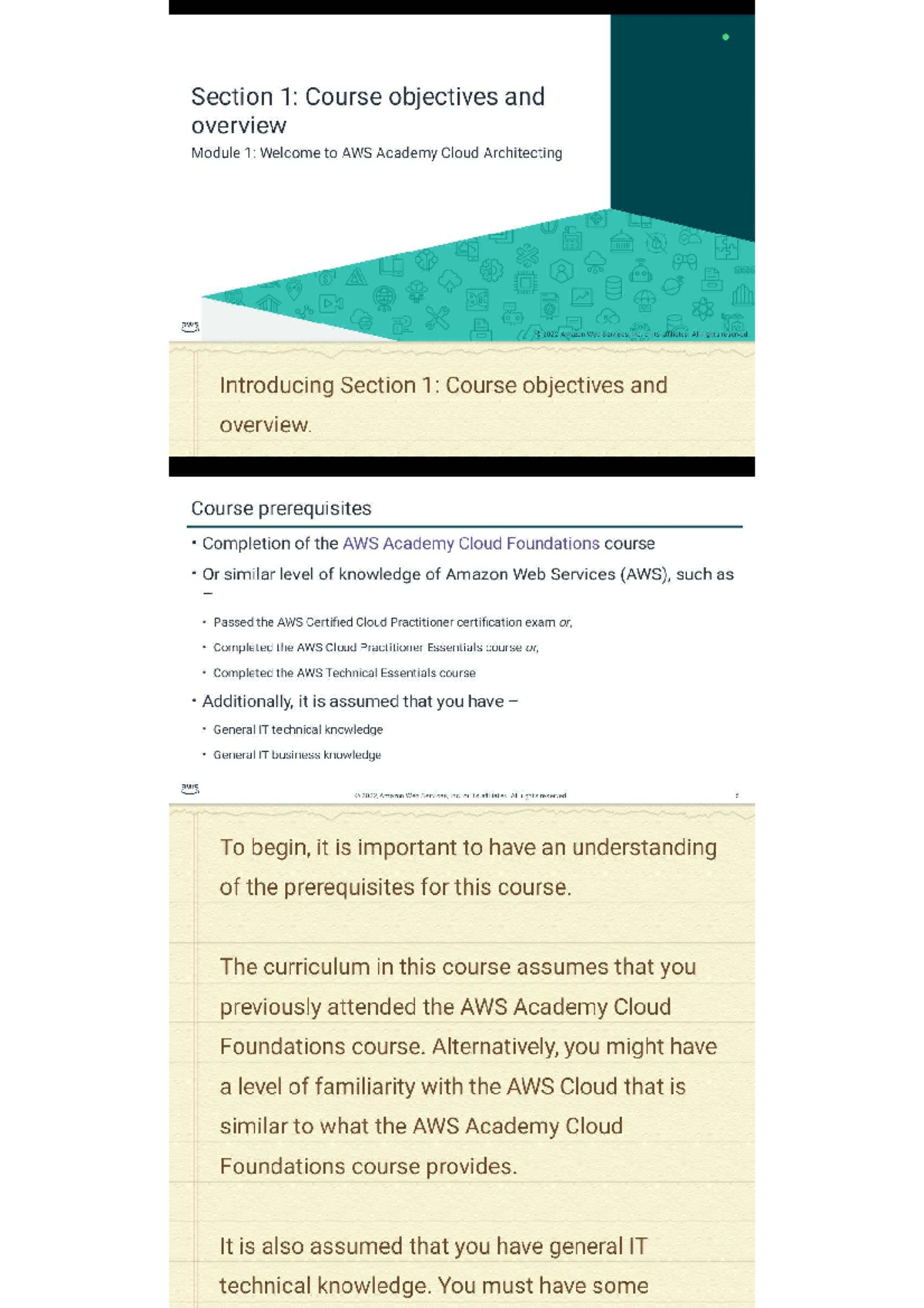 AWS Academy Cloud Architecting M1: Course Objectives & Overview - Studocu