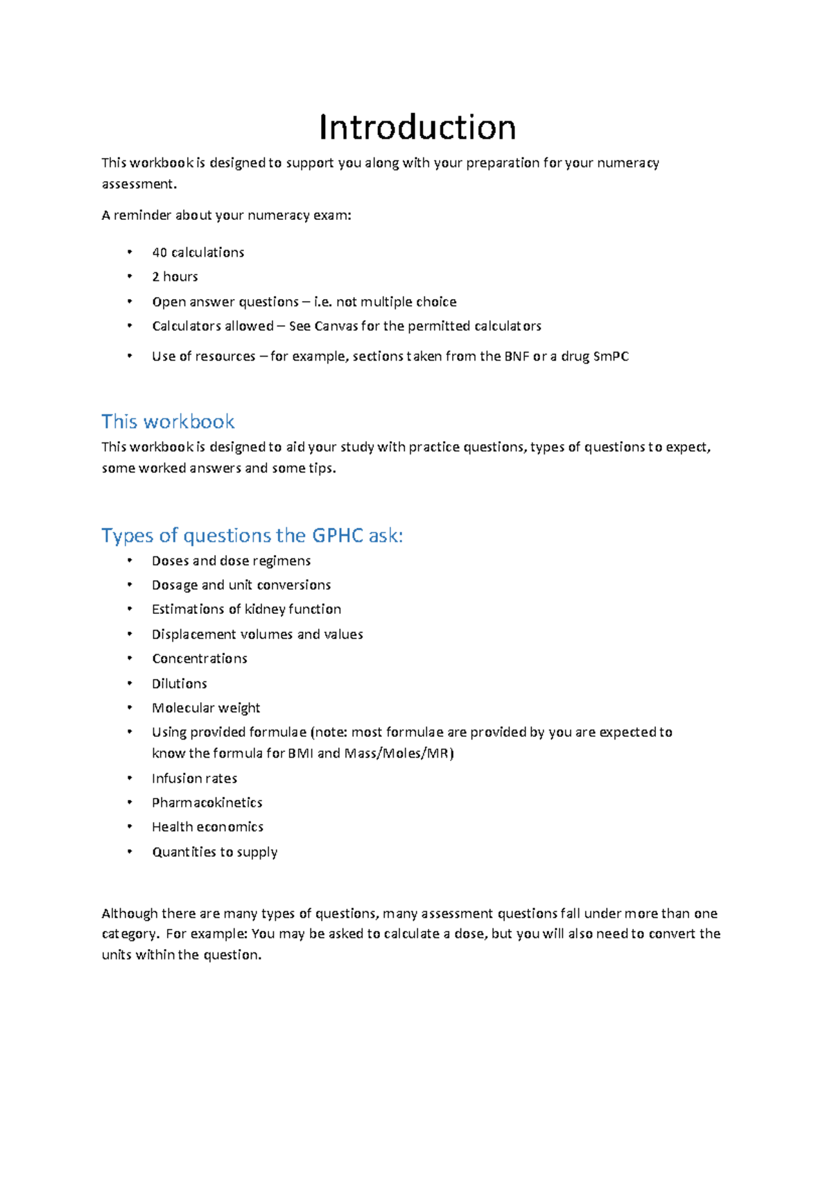 Numeracy Workbook for GPHC Exam Prep 2020-2021 - Studocu
