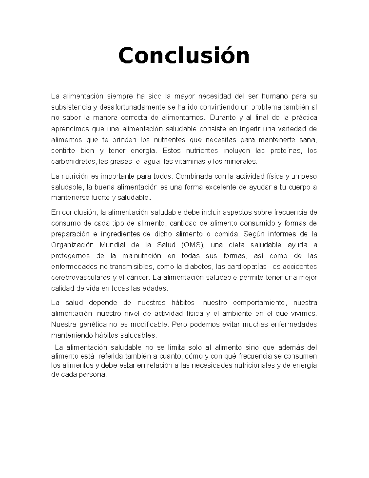 Conclusiones Sobre Alimentación Saludable Y Nutrición Ess Studocu