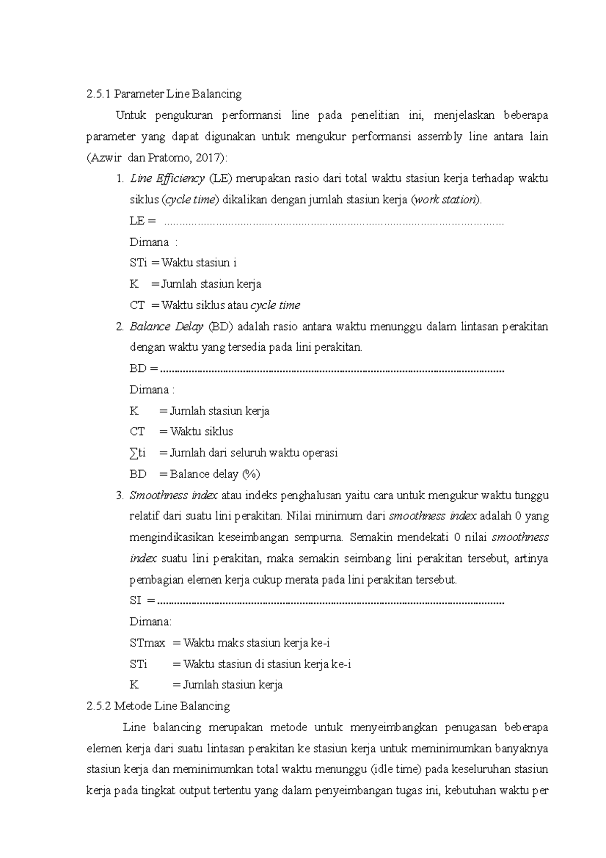 Parameter Line Balancing: Teknik dan Metode dalam Assembly Line - Studocu