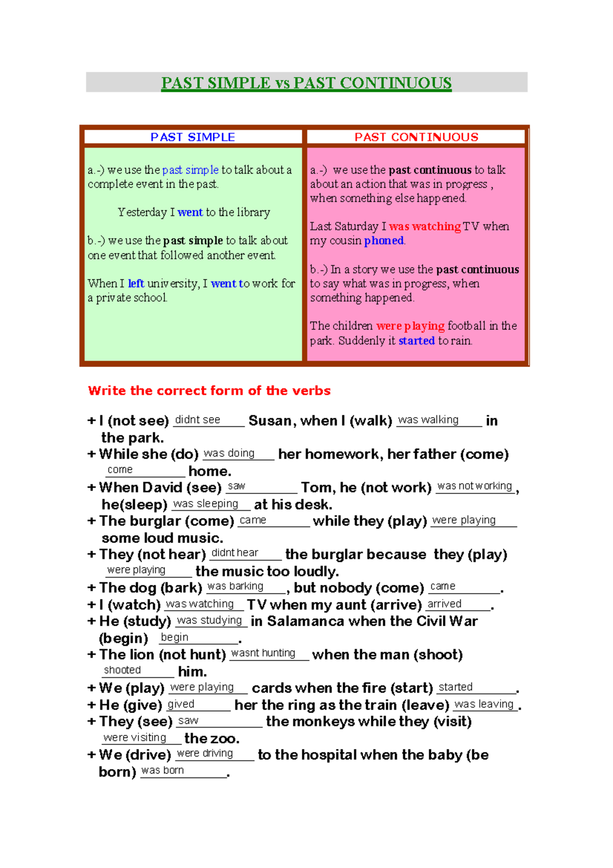 Understanding Past Simple vs. Past Continuous: A Study Guide - Studocu