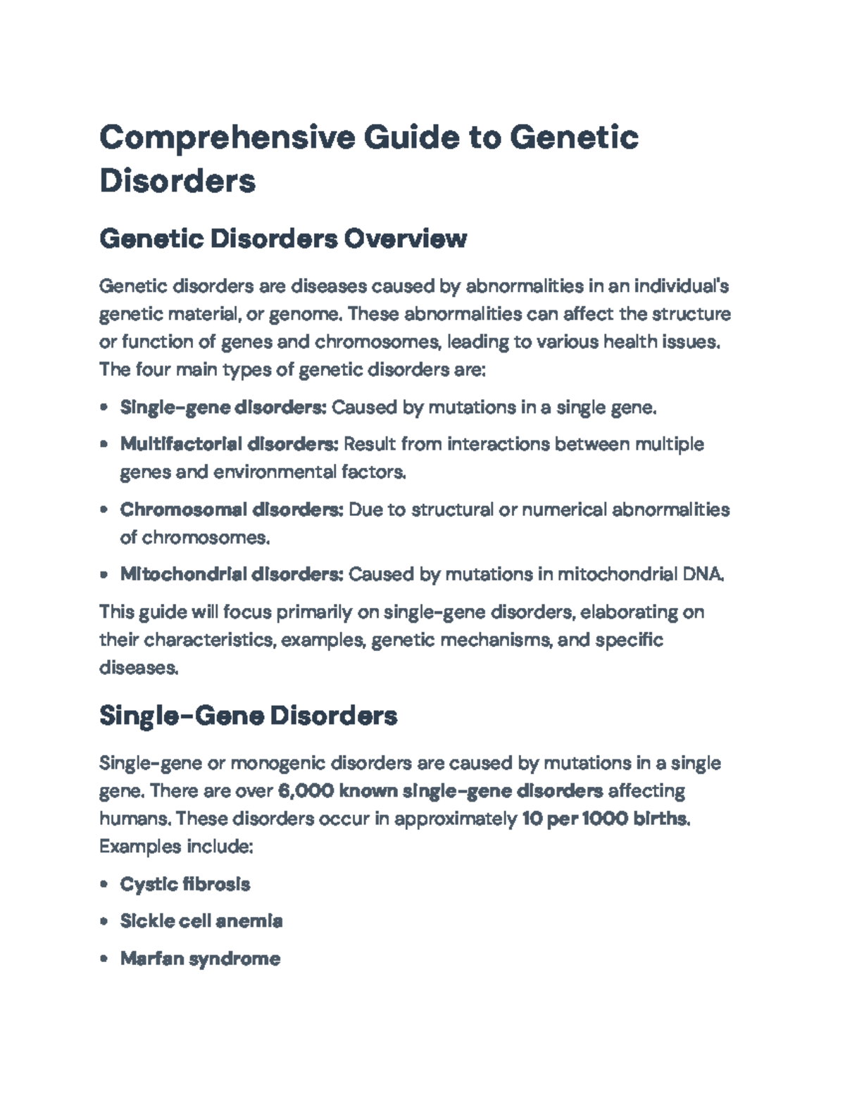 Comprehensive Overview of Genetic Disorders: Types & Mechanisms - Studocu