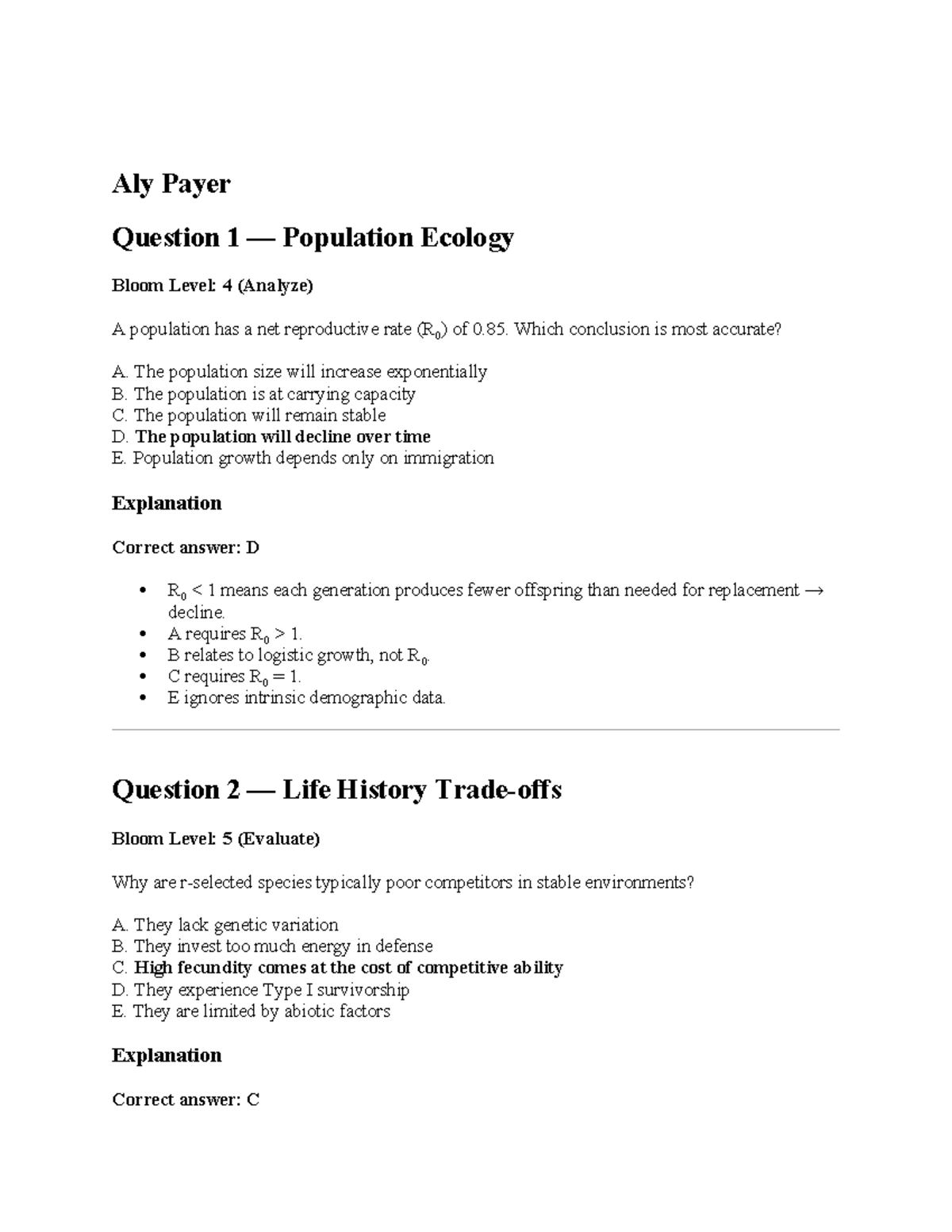 Biology II HW 2 - Population Ecology & Invasive Species Analysis - Studocu