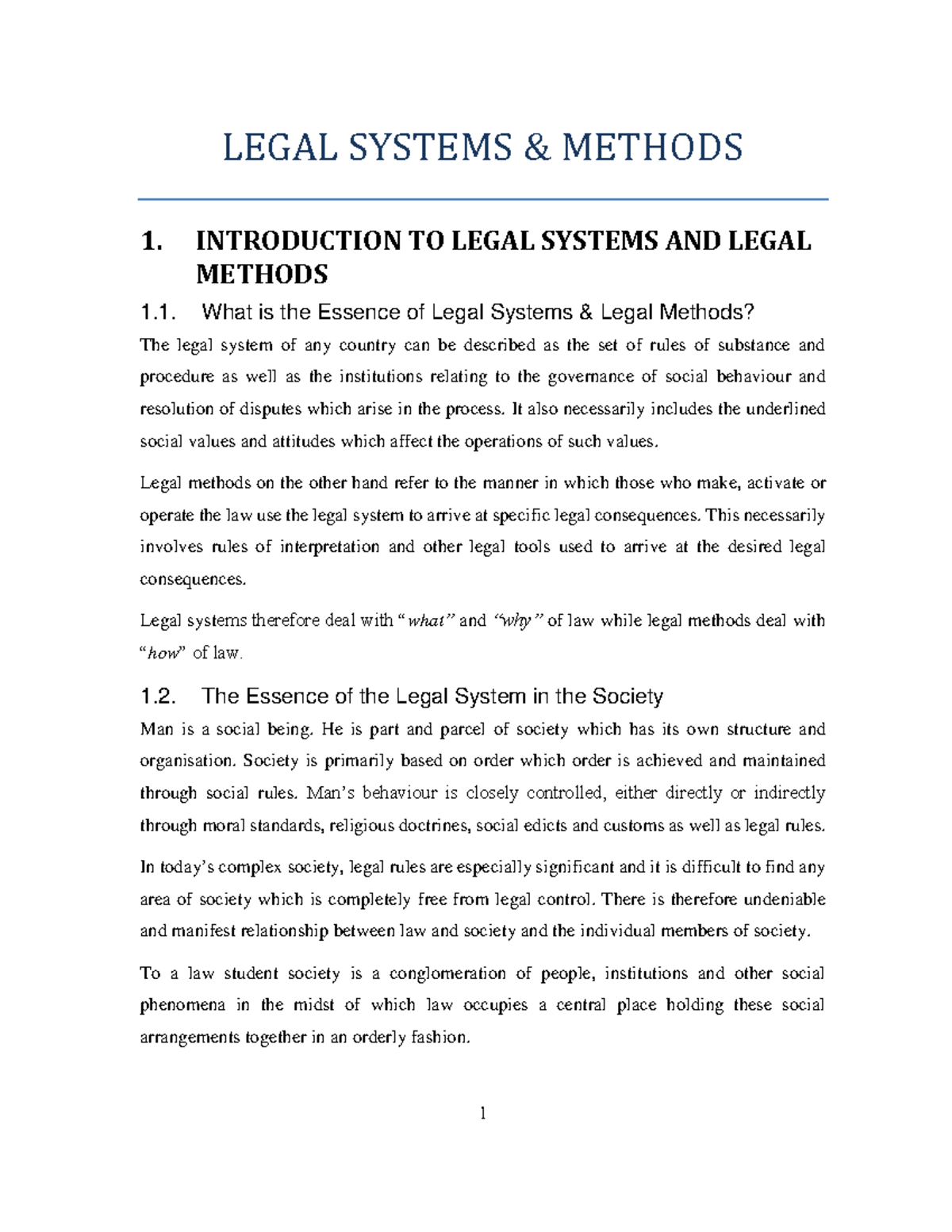 Legal Systems & Methods: Consolidated Study Notes for [Course Code ...