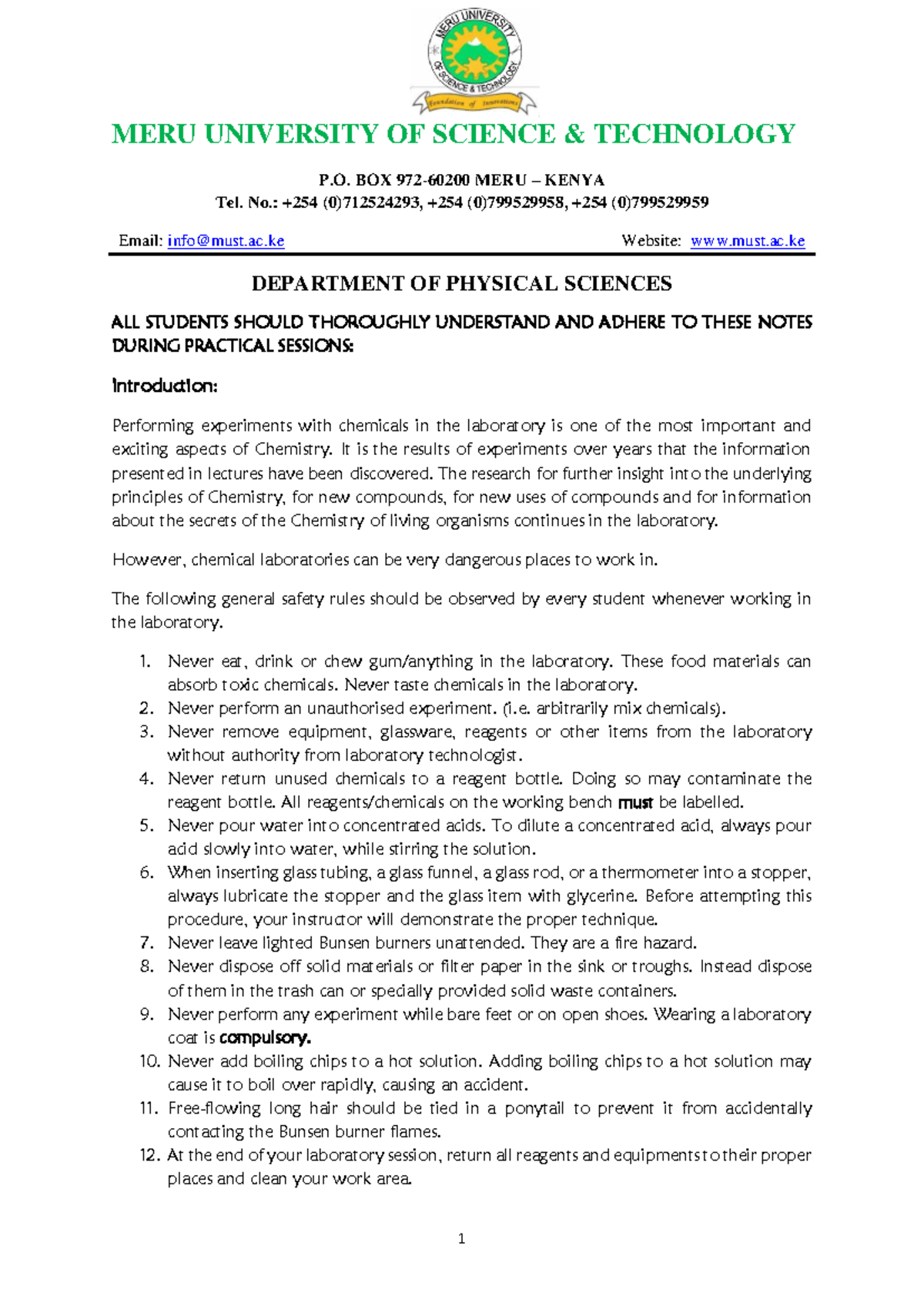SCH 3200 Practical Safety and Procedures for P Block Elements - Studocu