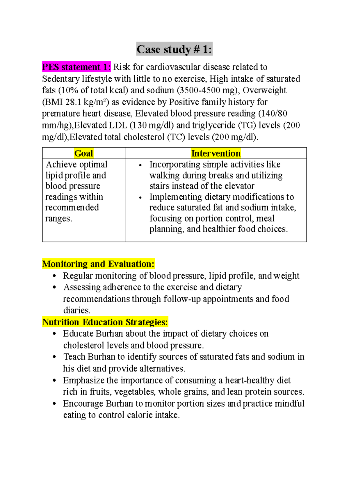 PES Statements Review and Interventions for Cardiovascular and ...