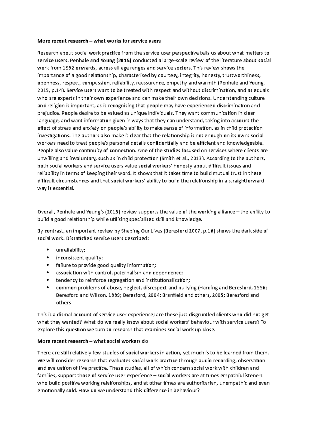 More recent research - PENHALE AND YOUNG SOCIAL WORK CHRIS SALLANS ...